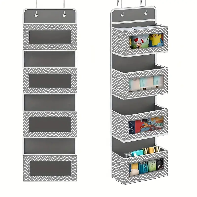 4-Tier Door Hanging Organizer with Clear Window and Steel Hook Hanger ...