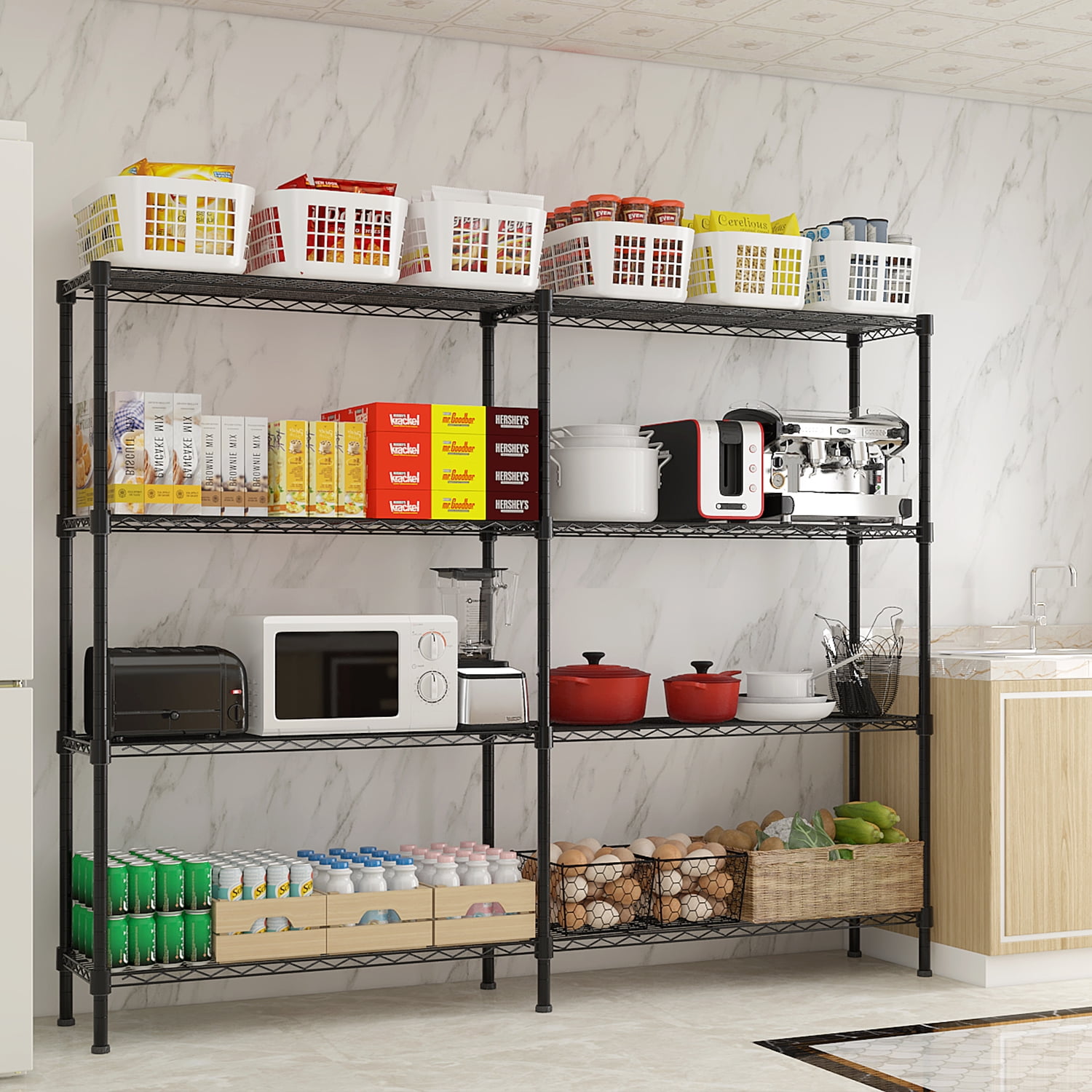 4-Tier Double Row Display Rack - 147x35x150cm, Sturdy Iron with Powder ...