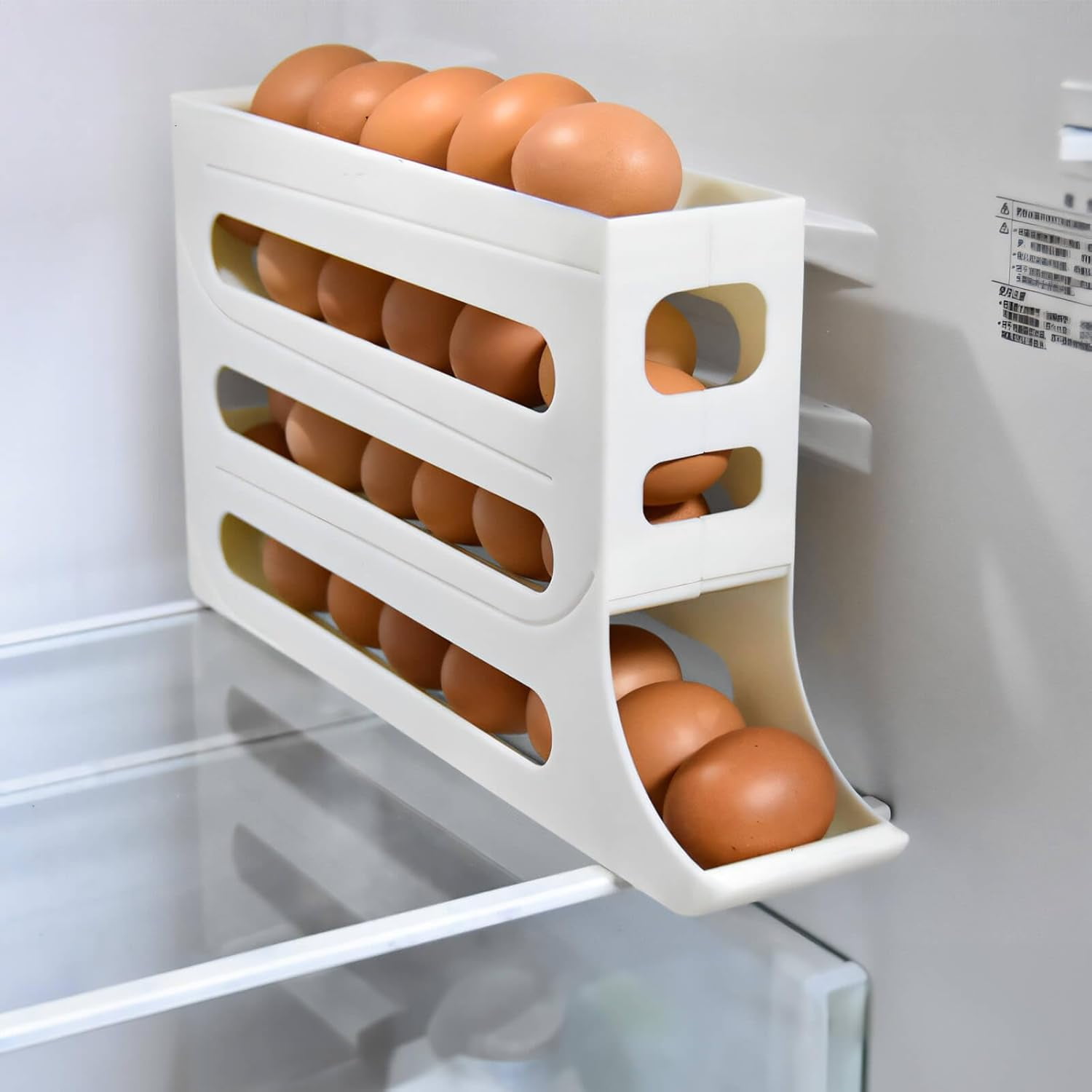 4 Tier Egg Holder for Fridge, Auto-Rolling Egg Holder,Egg Organizer for ...
