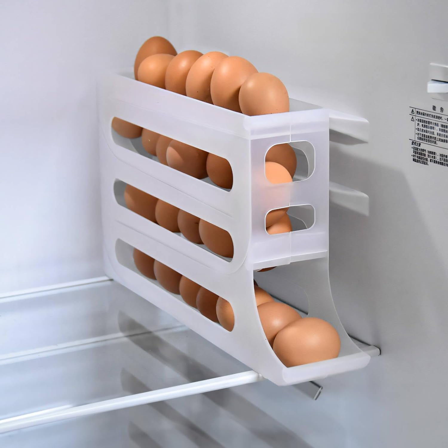 4 Tier Egg Holder for Fridge, Auto-Rolling Egg Holder,Egg Organizer for ...