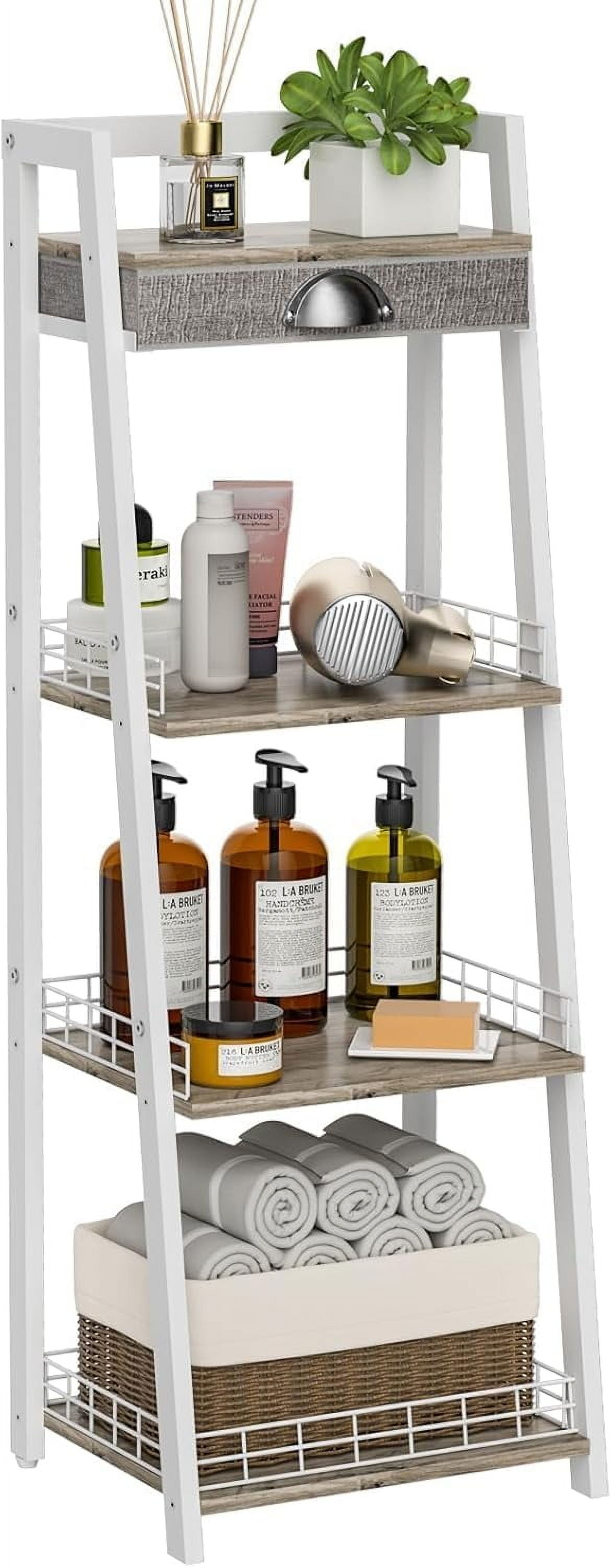 4-Tier Elegant Ladder Shelf, Bathroom Storage Shelf, Ladder Bookshelf ...