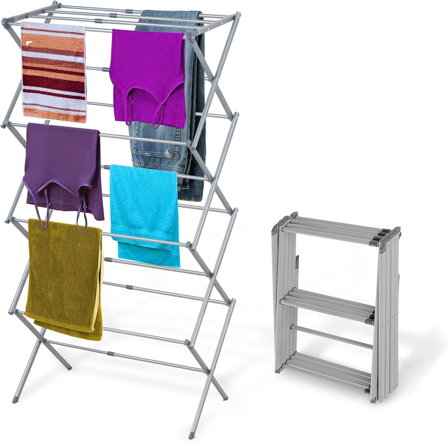 4-Tier Expandable Collapsible Clothes Drying Rack, Telescopic Height ...