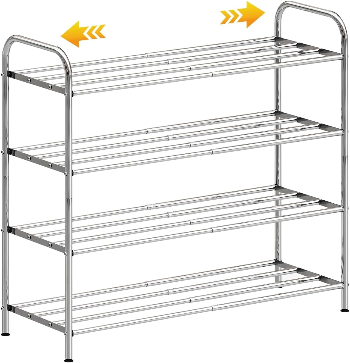 4-Tier Expandable Shoe Rack, 100% Stainless Steel, 4-Rod Extendable ...