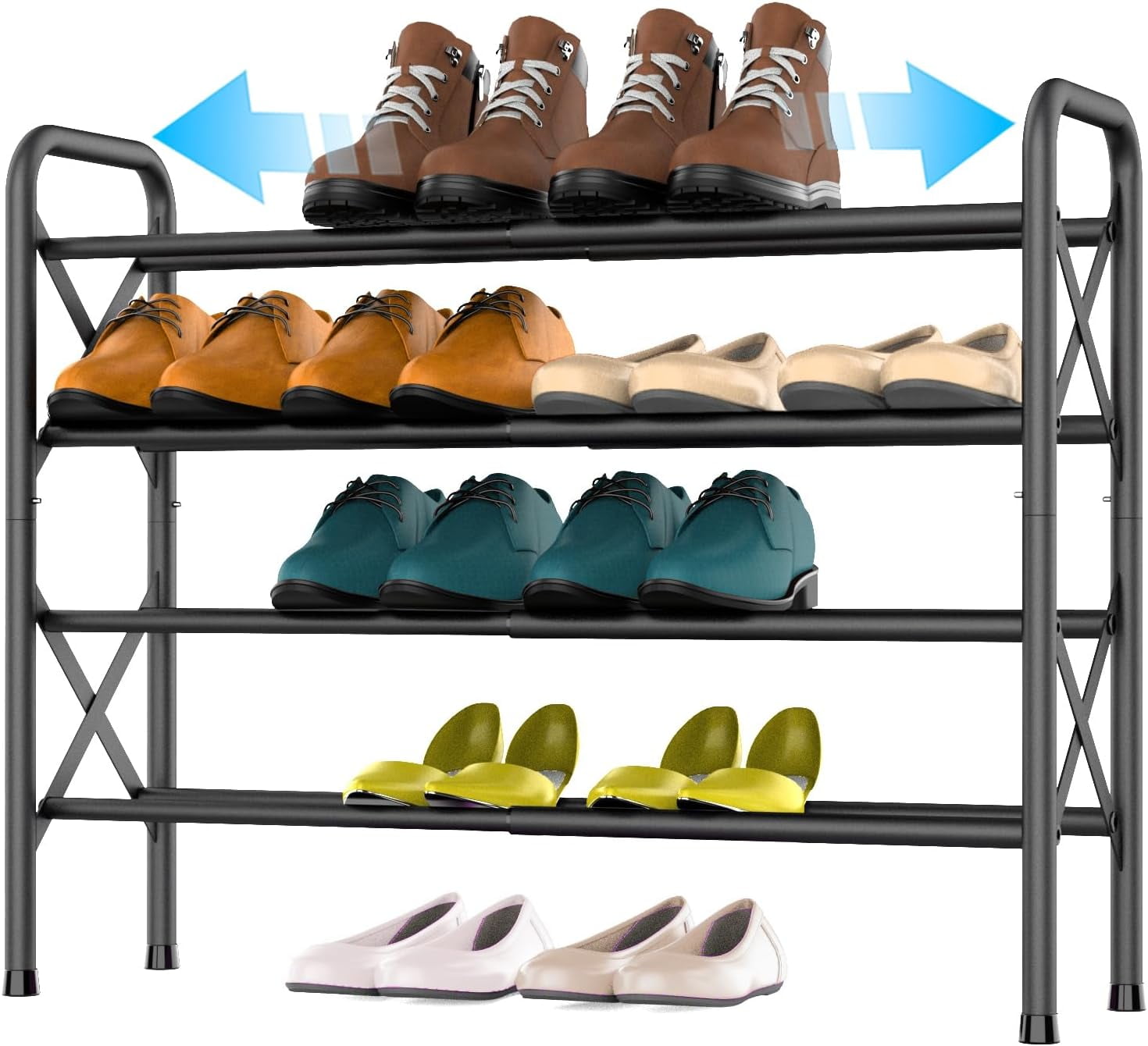 4-Tier Expandable Shoe Rack, Adjustable Shoe Organizer for Closet,Metal ...