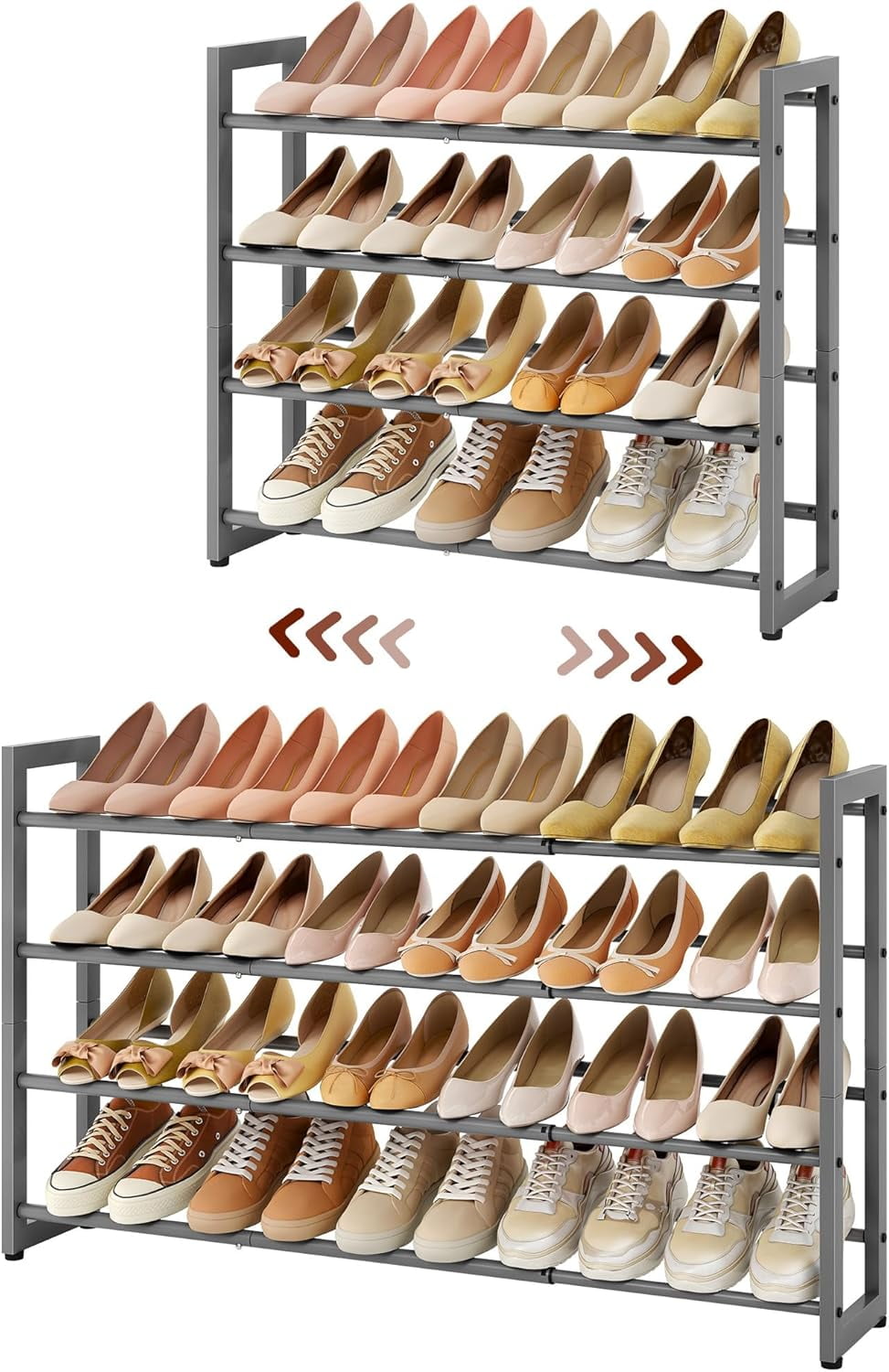 4-Tier Expandable Shoe Rack, Adjustable Shoe Shelf Storage Organizer ...