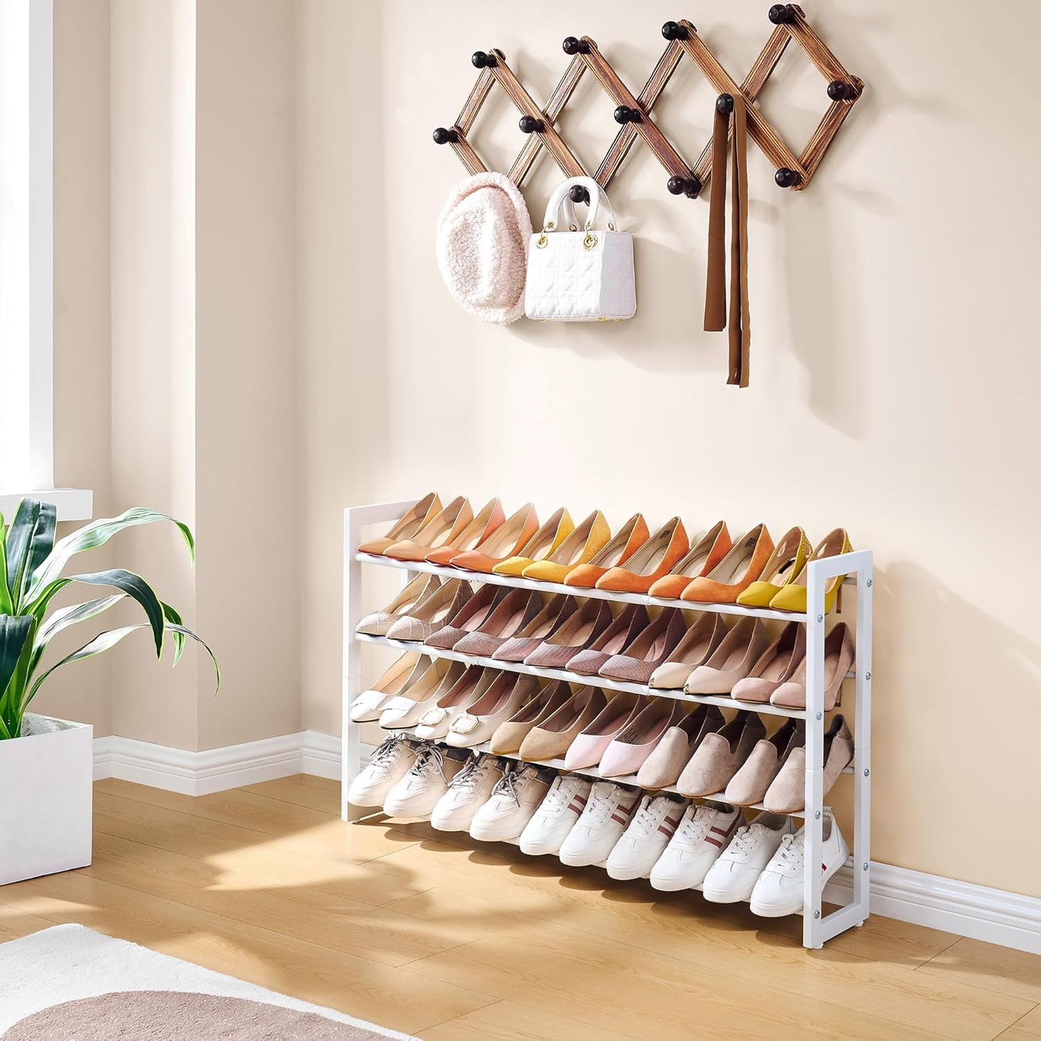 4-Tier Expandable Shoe Rack Adjustable Shoe Shelf Storage Organizer ...