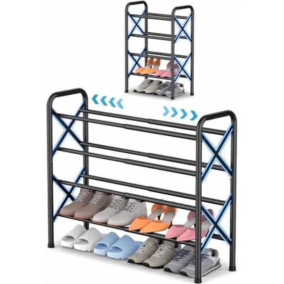 4-Tier Expandable Shoe Rack for Closet Floor, X-Frame Metal Small Shoe ...