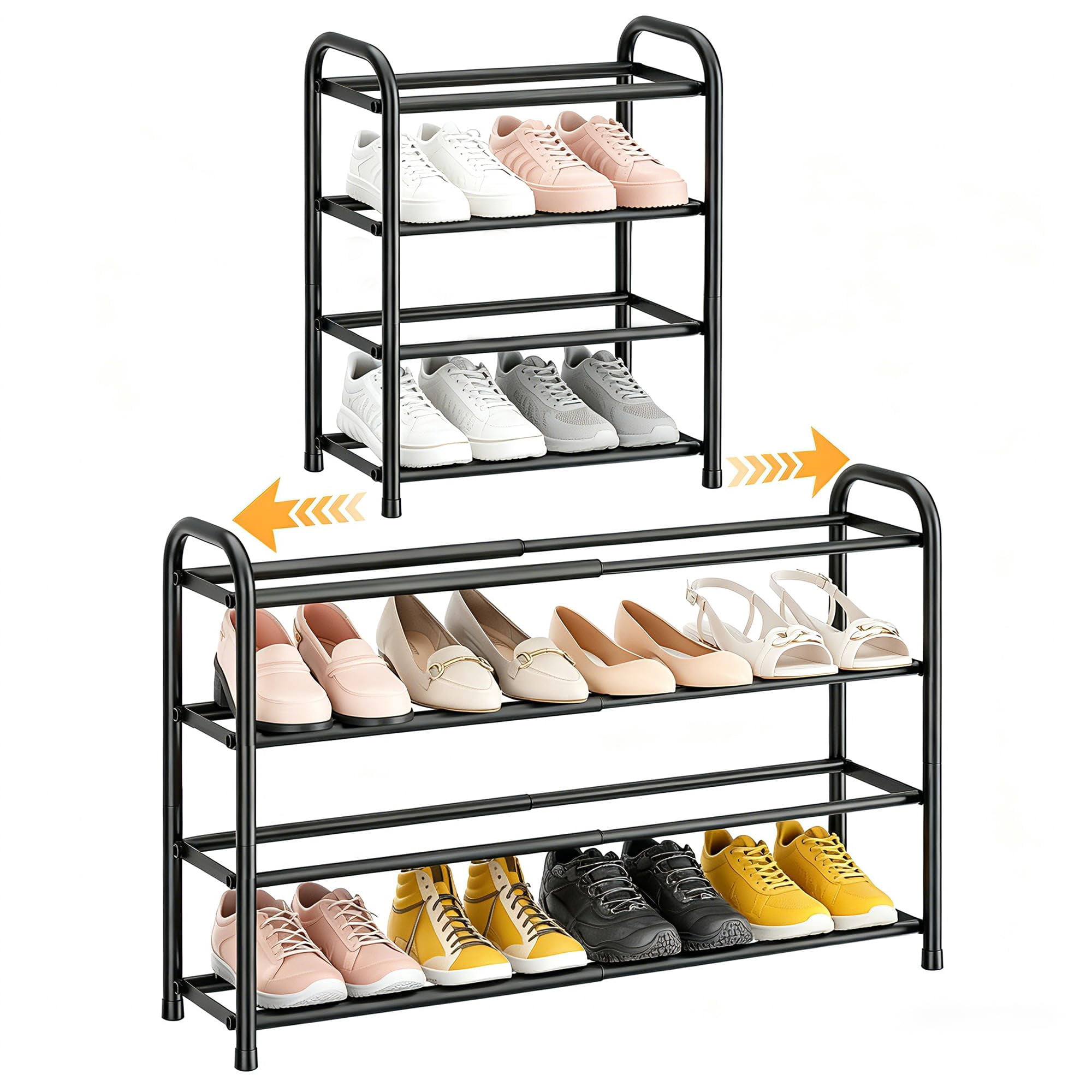 4 Tier Expandable Shoe Rack For Closet Free Standing Metal Shelf ...