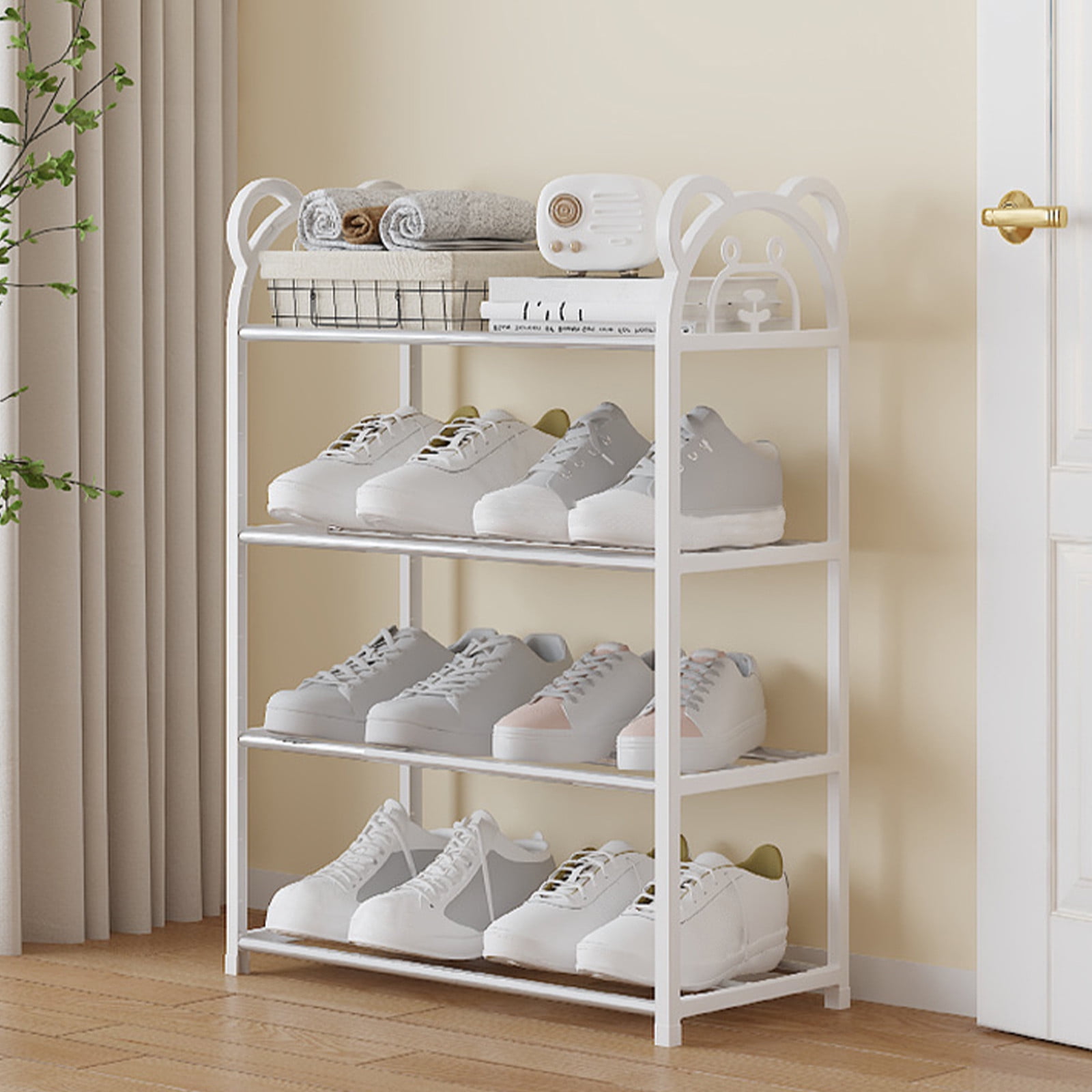 4-Tier Expandable Shoe Rack:Stackable and Adjustable Shoes Organizer ...