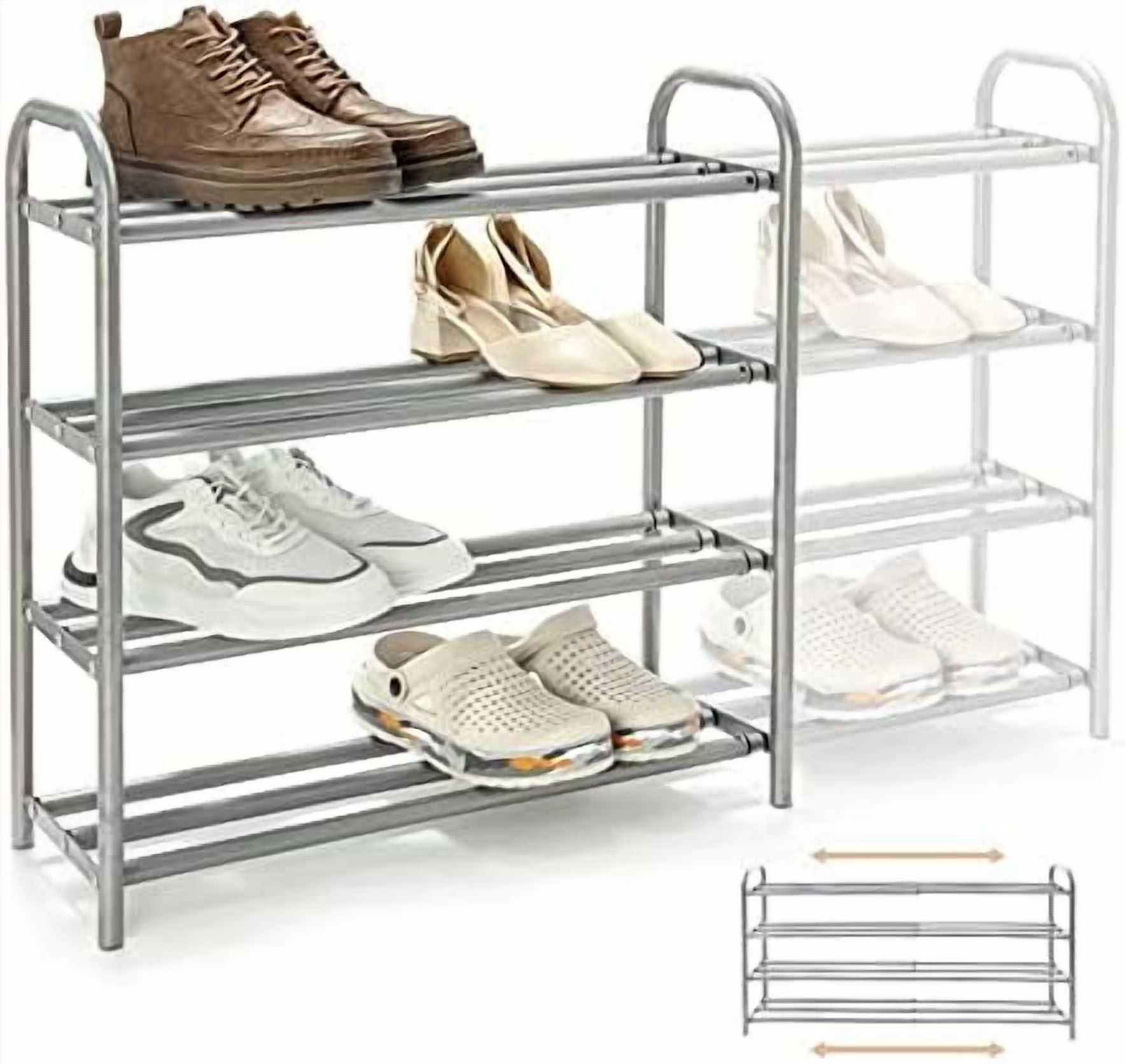4 Tier Extendable Long Shoe Rack for Closet Shoe Organiser Strong and ...