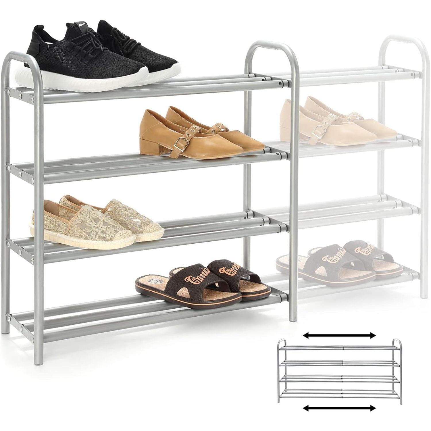 4 Tier Extendable Shoe Rack Organizer,Heavy Duty Metal Shelf Organize ...