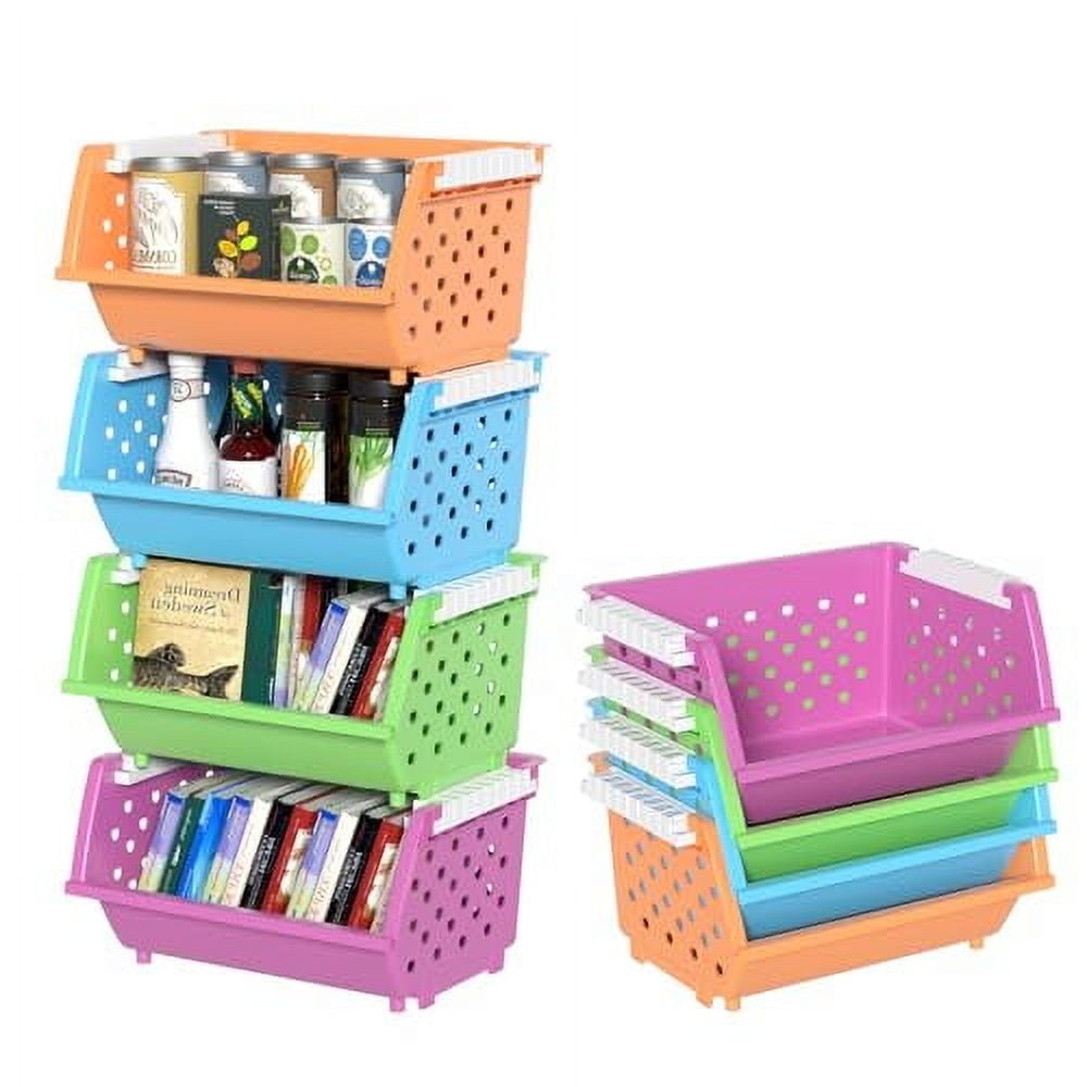 4 Tier Extra Large Stackable Baskets, Plastic Stackable Storage Bins ...