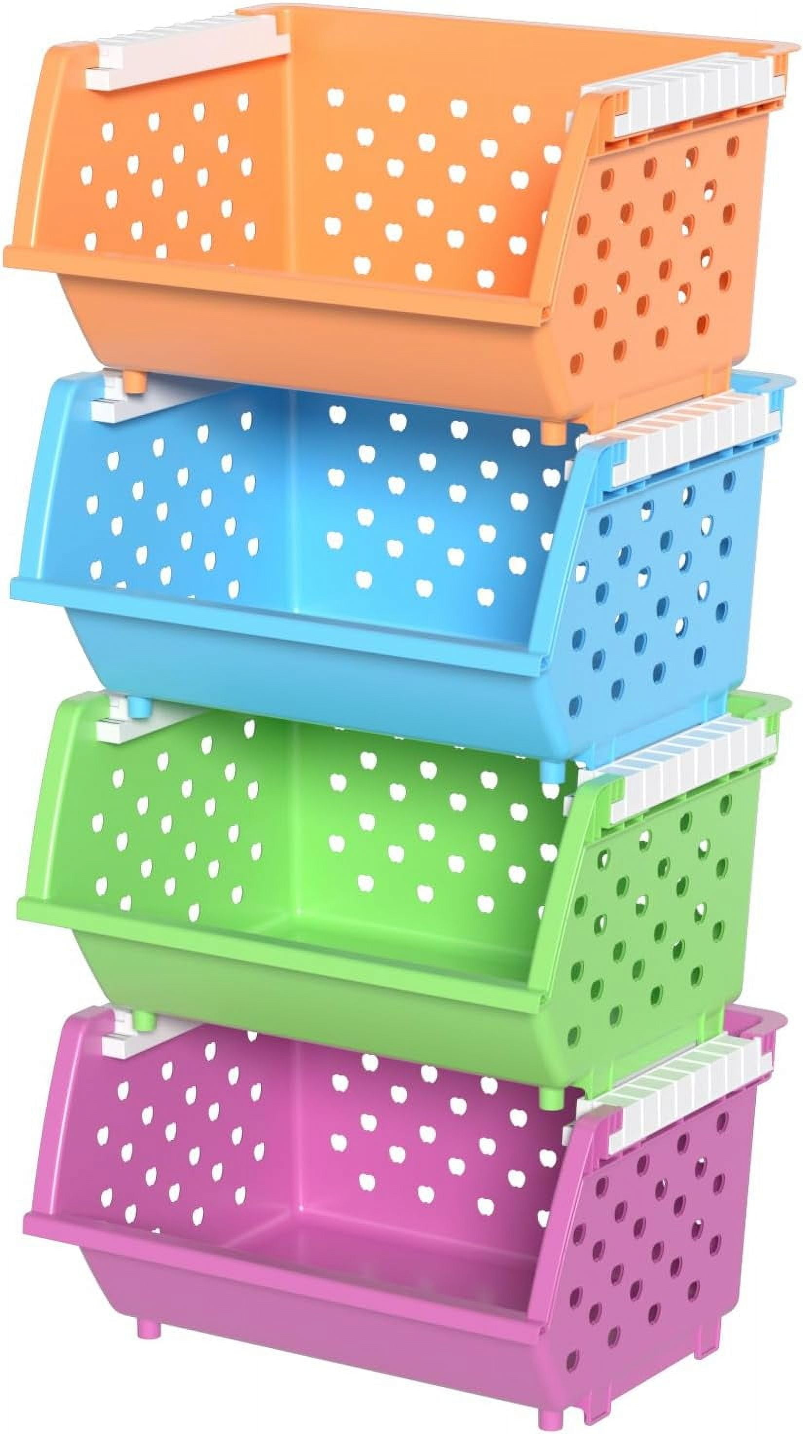 4 Tier Extra Large Stackable Baskets, Plastic Stackable Storage Bins ...
