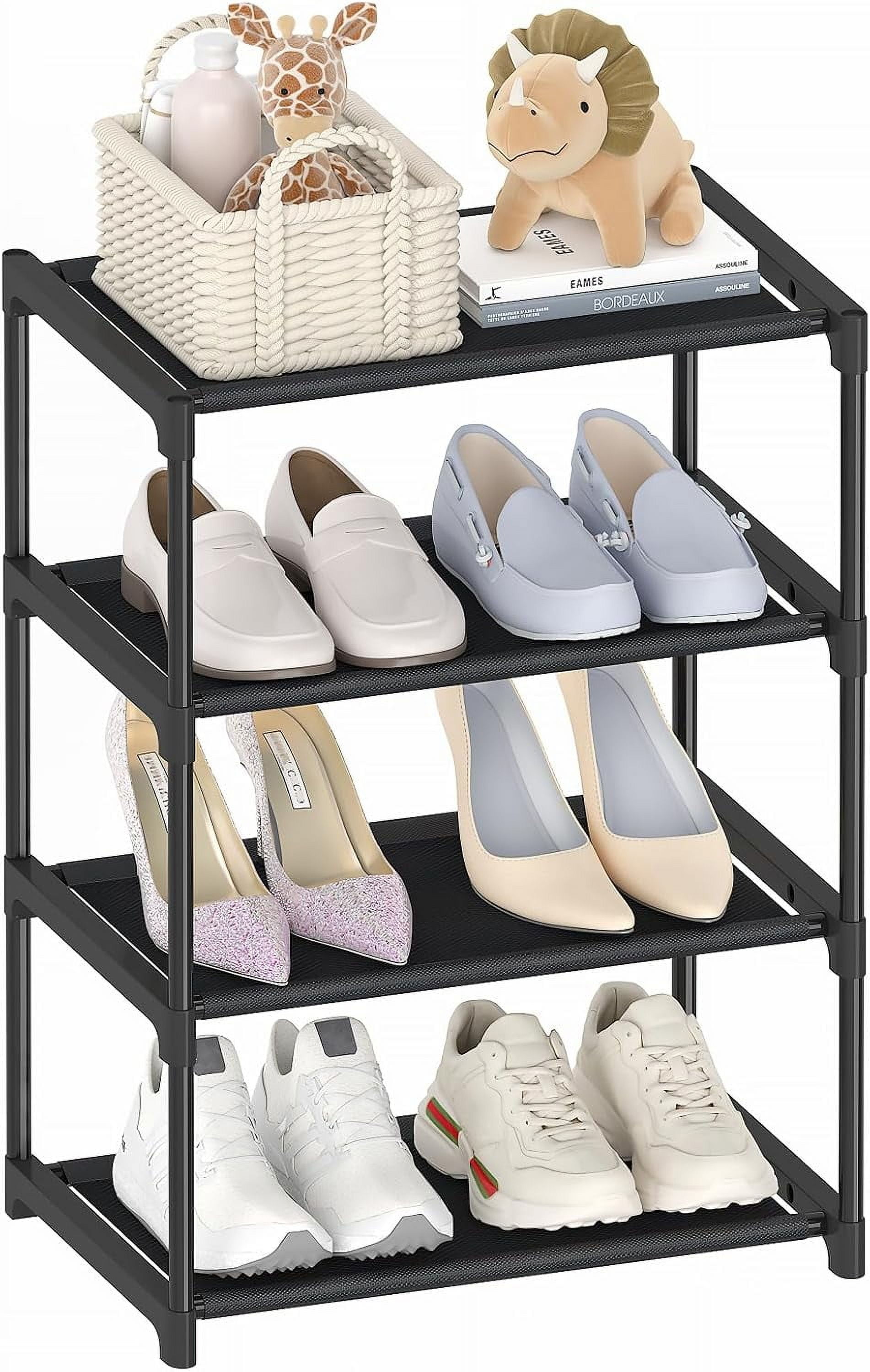4 Tier Extra Small Shoe Rack (16.3" Wide), Narrow Stackable Kids ...