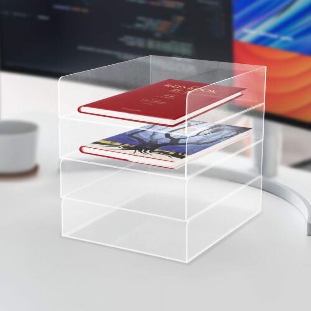 4-Tier File Organizer Clear Acrylic Stackable Desktop Documents Book ...