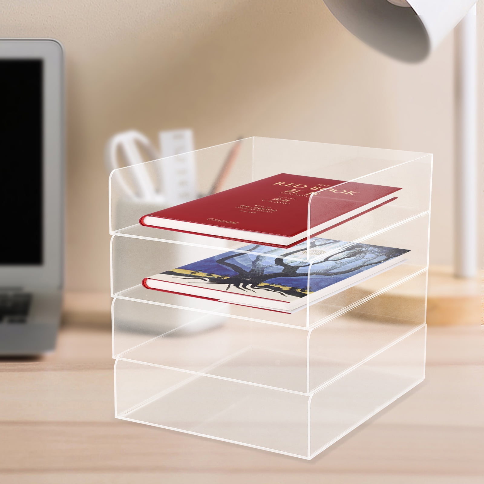 4-Tier File Tray Acrylic Document Tray Clear File Organizer Stackable ...