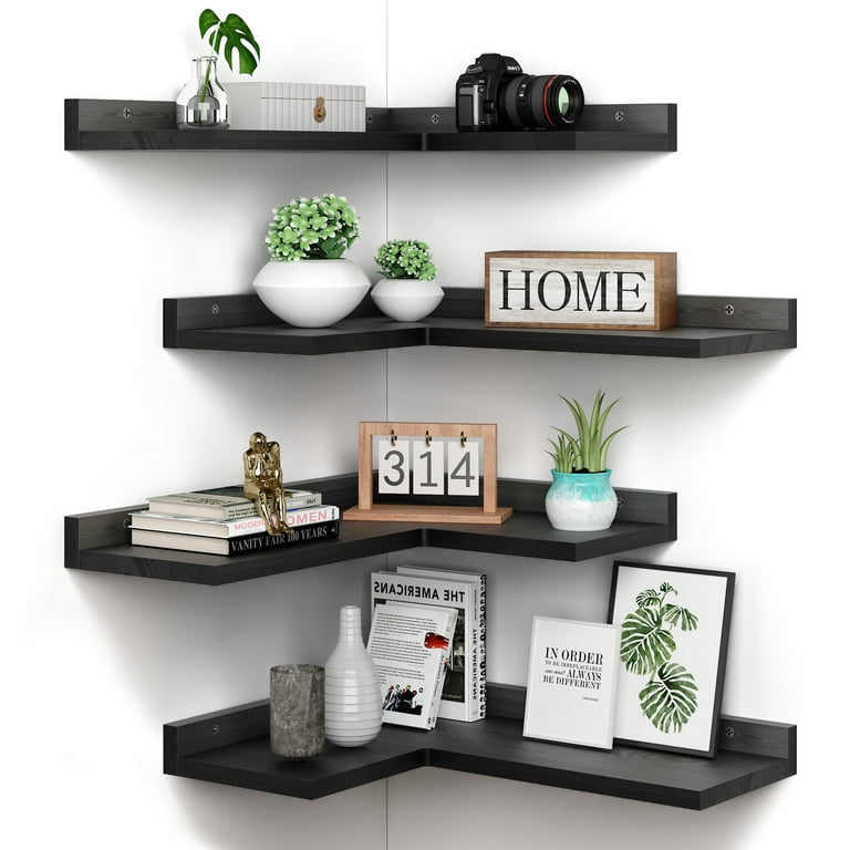 rustic brown corner shelves