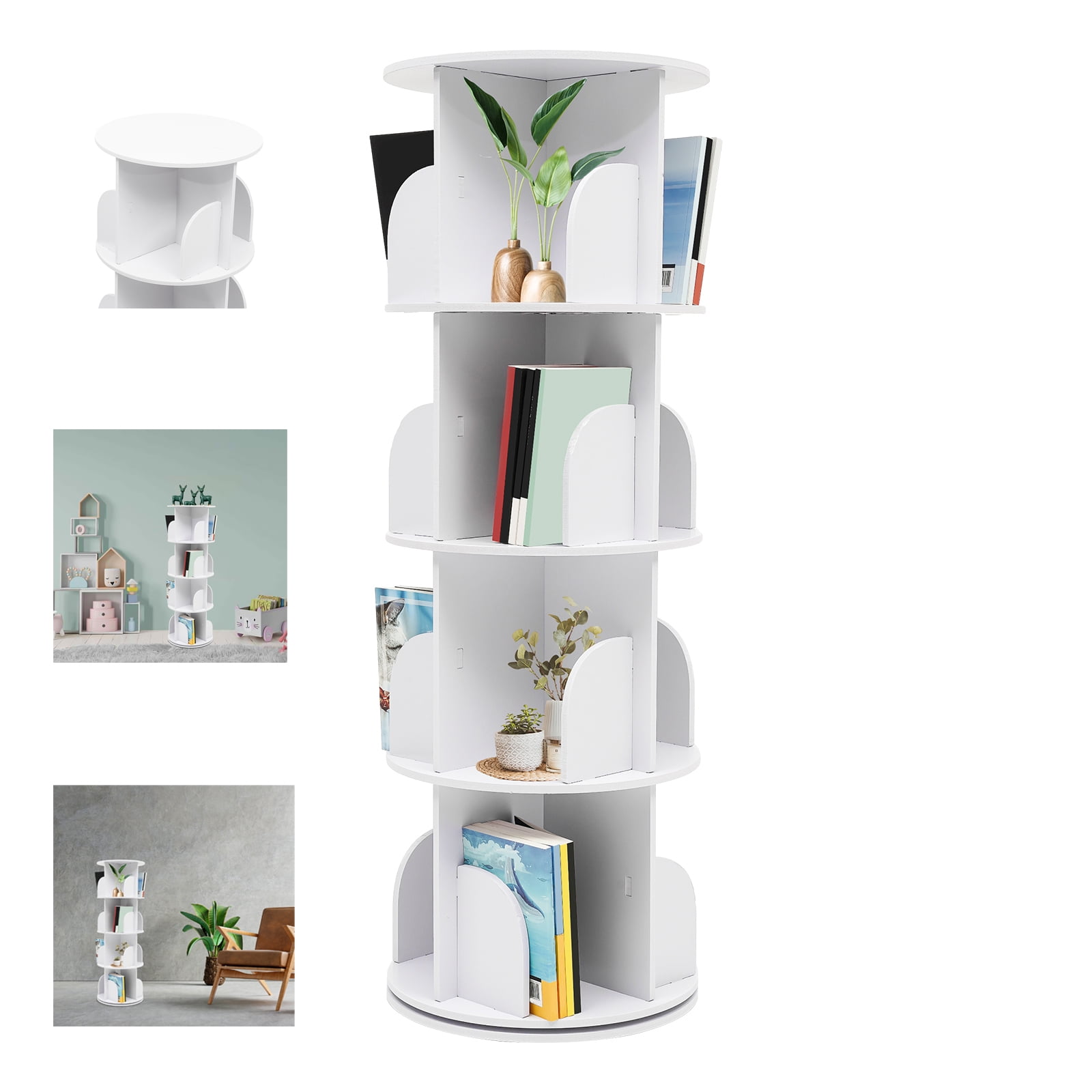 4 Tier Freestanding Rotating Bookshelf: Wooden Bookcase and Display ...