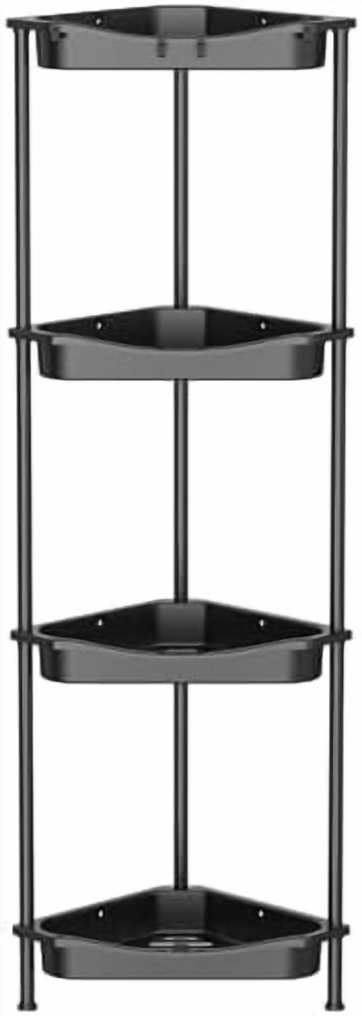 4 Tier Floor Standing Corner Shower Caddy Organizer Shelf with Hooks ...