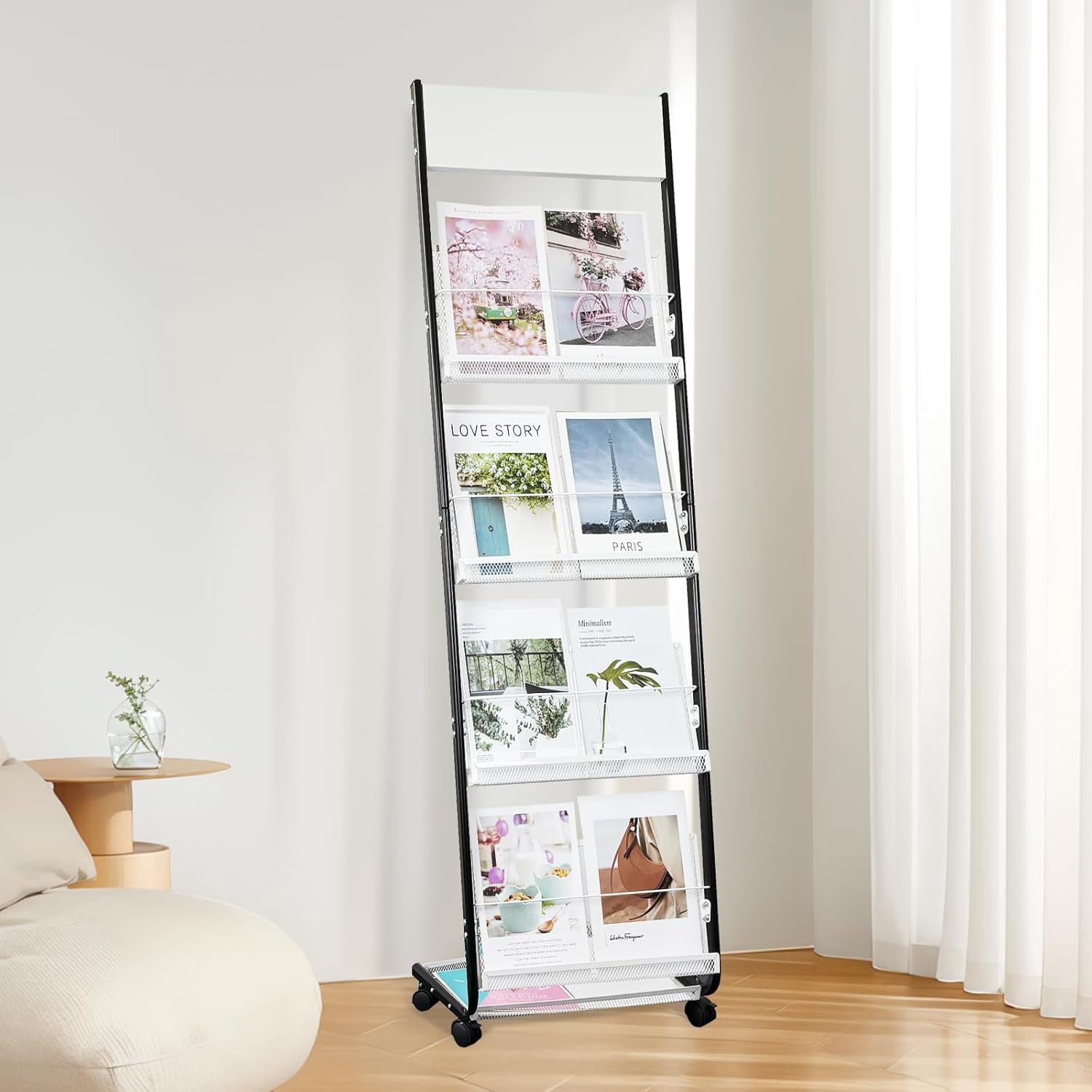 4-Tier Floor-Standing Magazine Rack with Wheels – Perfect Brochure ...