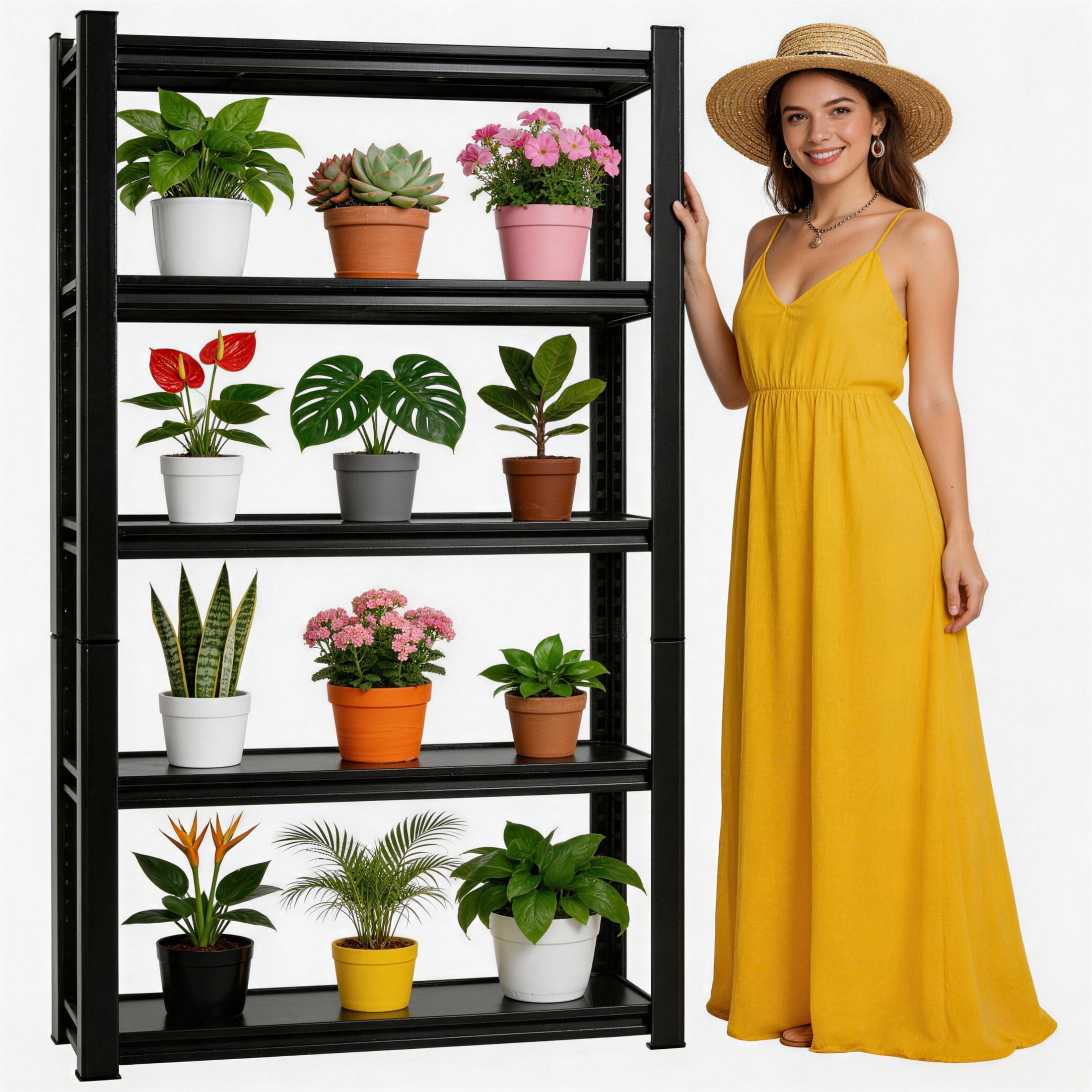 4-Tier Floral Storage Rack, Heavy-Duty Metal Flower Pot Table, Rust ...