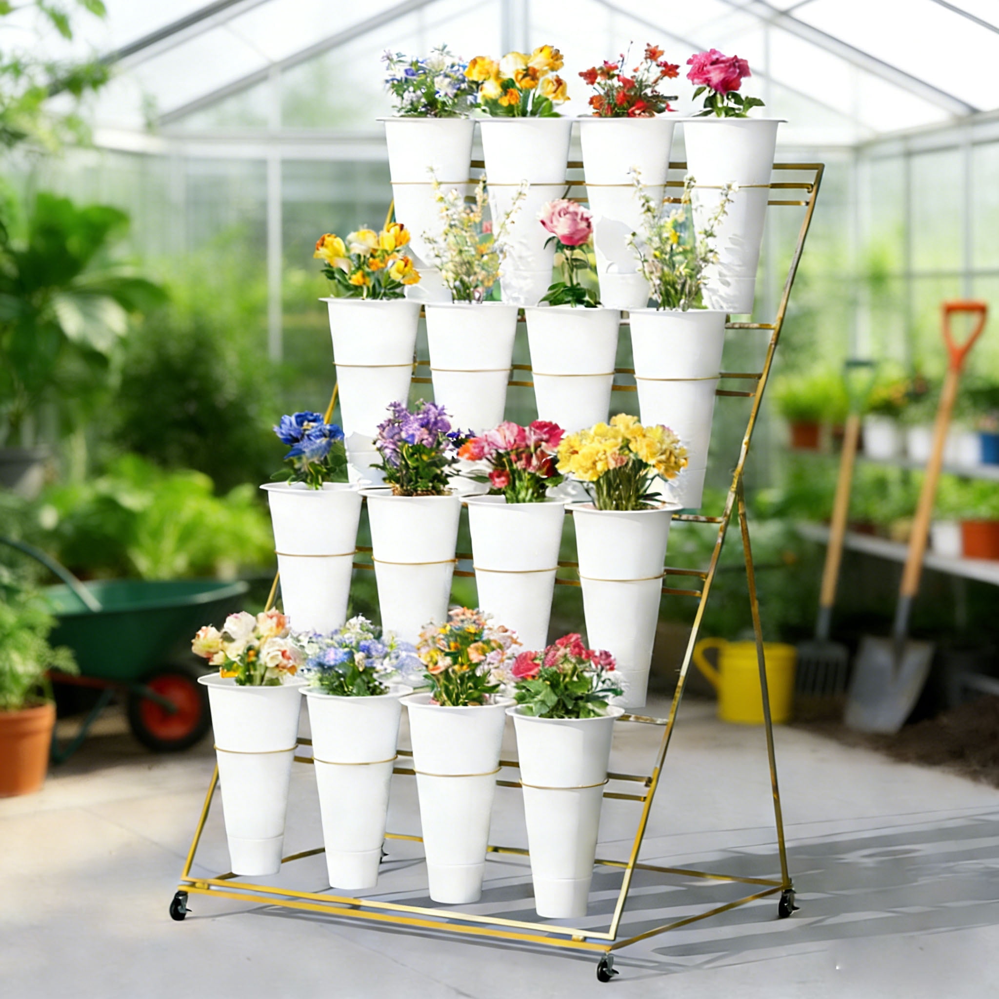 4 Tier Flower Display Stand,Floral Display Stand with Wheels,Flower ...