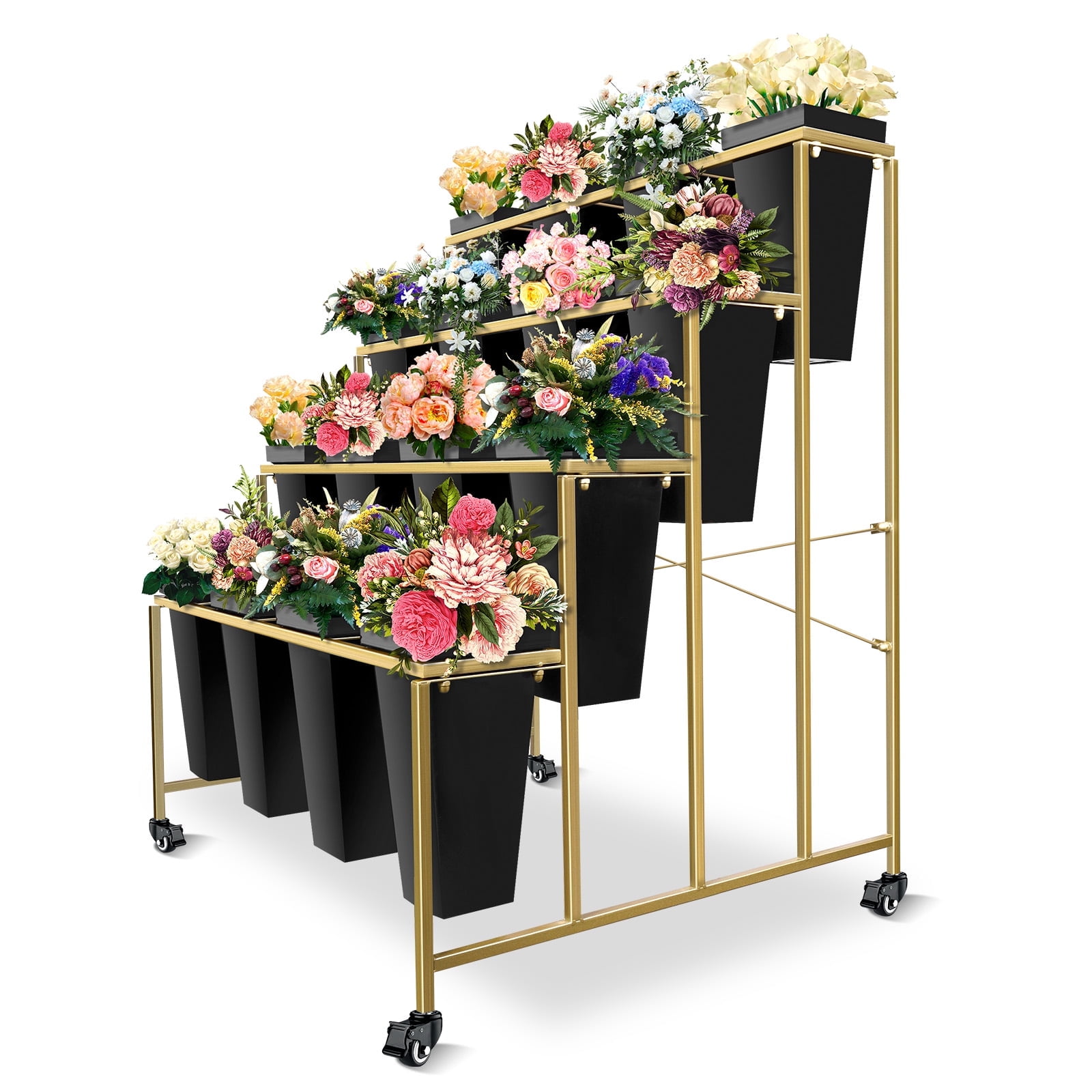 4-Tier Flower Display Stand with 16 Deep Buckets, White Flower Bar ...