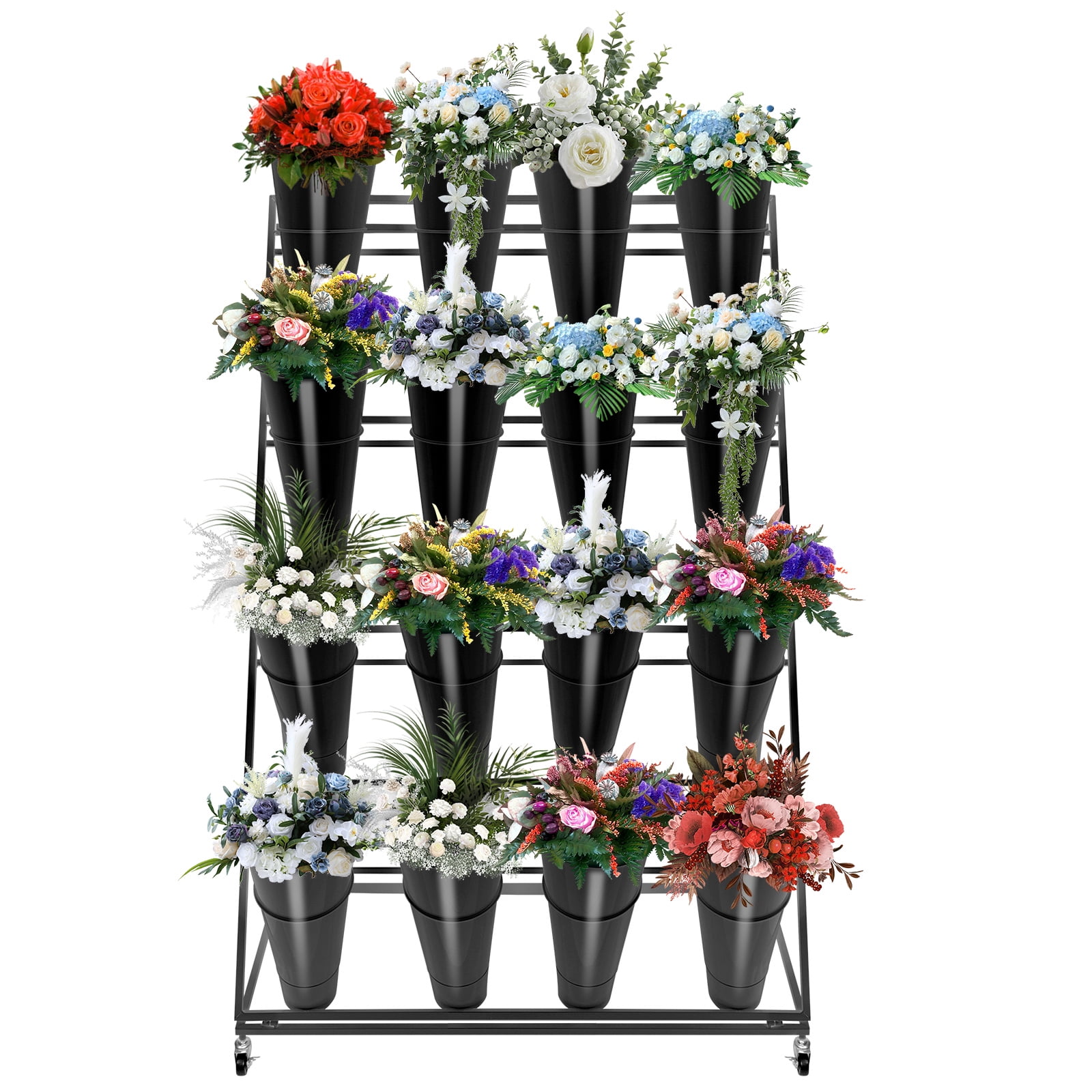 4-Tier Flower Stand with Buckets, Rolling Flower Cart, Floral Display ...