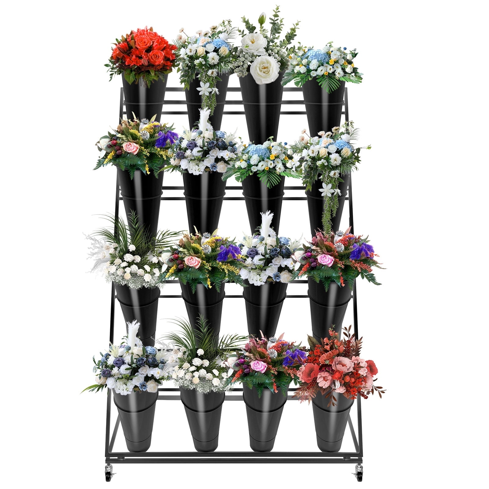 4-Tier Flower Stand with Buckets, Rolling Flower Cart, Floral Display ...