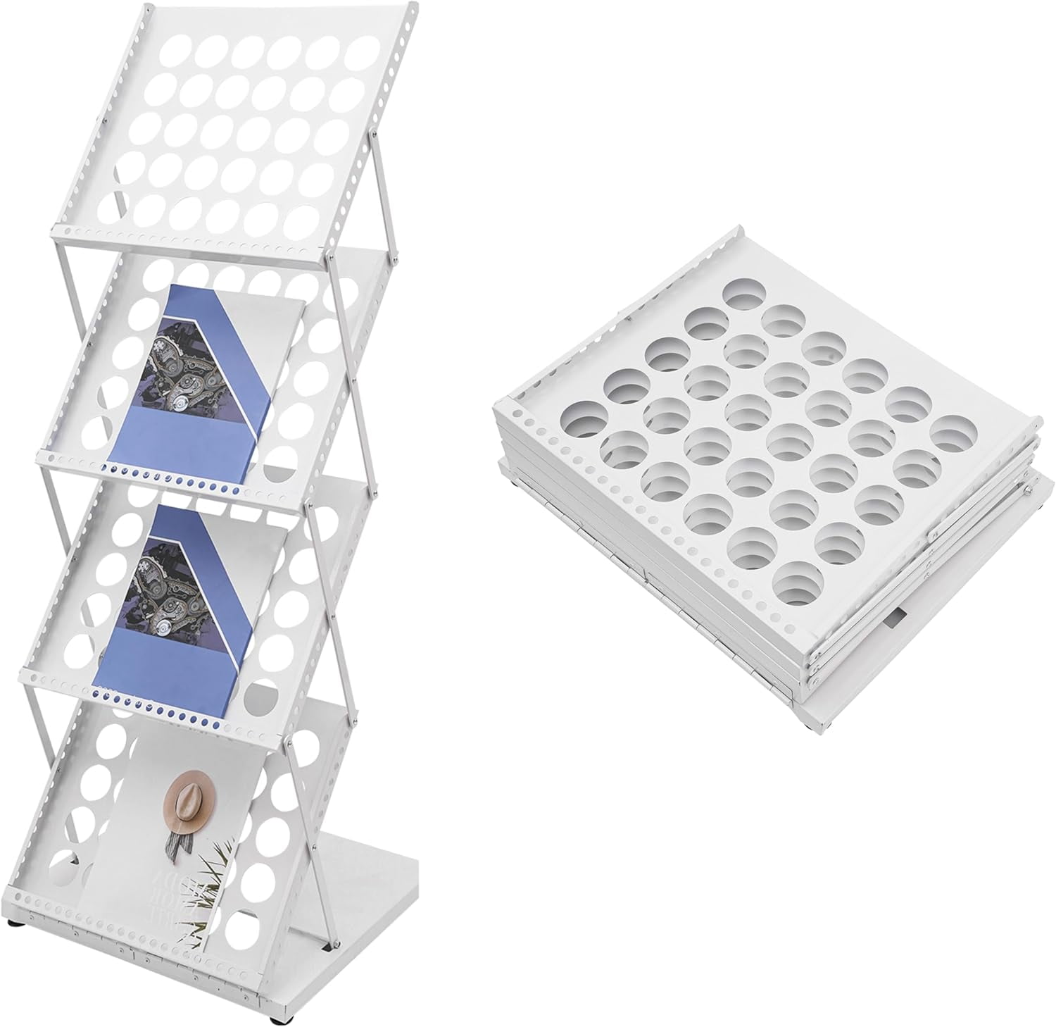 4 Tier Foldable Book Display Stand Floor Magazine Rack Brochure Display ...