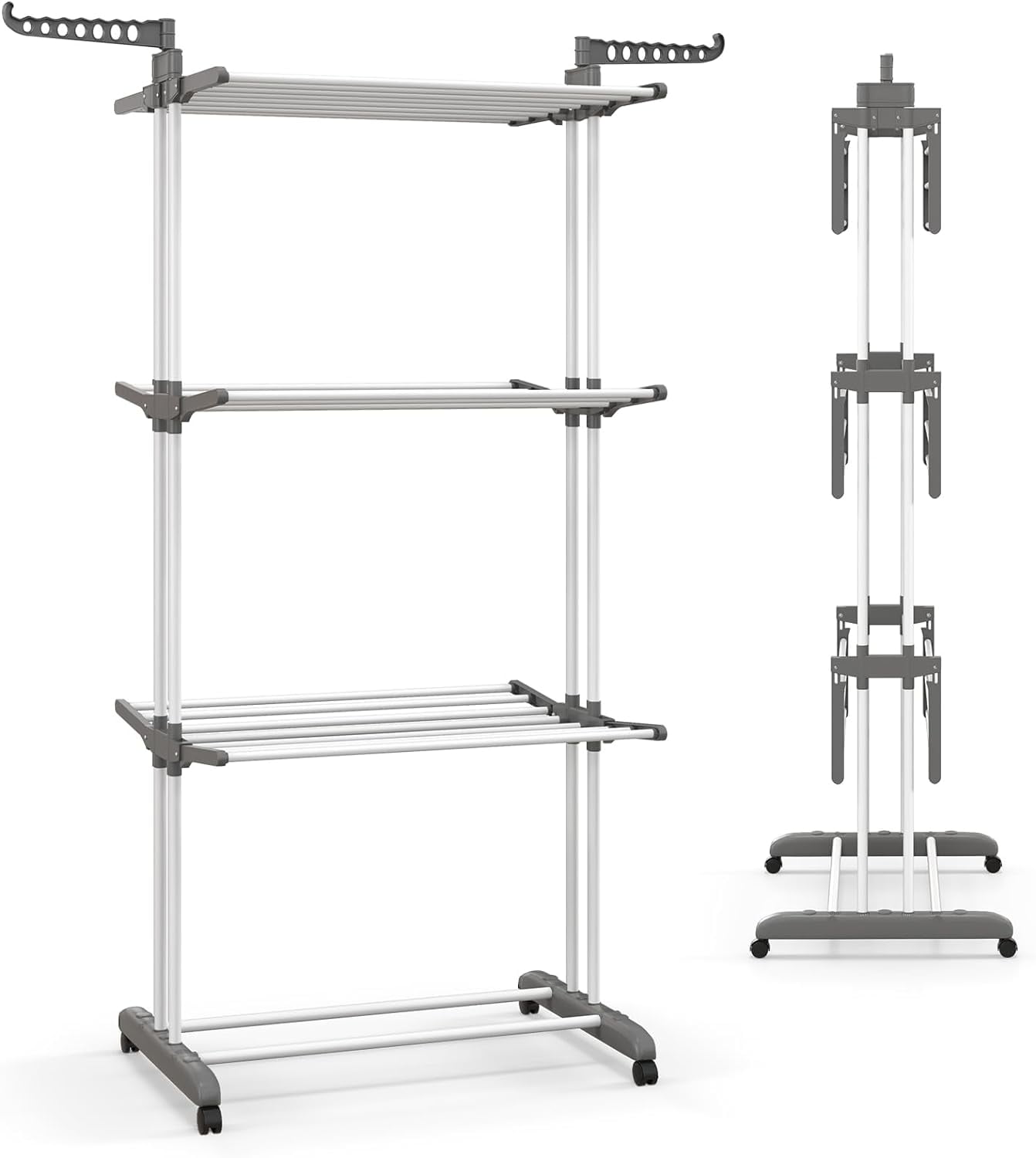 4-Tier Foldable Clothes Drying Rack, Oversized Drying Rack w/Lockable ...
