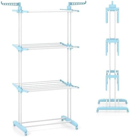 4-Tier Foldable Clothes Drying Rack, Oversized Drying Rack w/Lockable ...