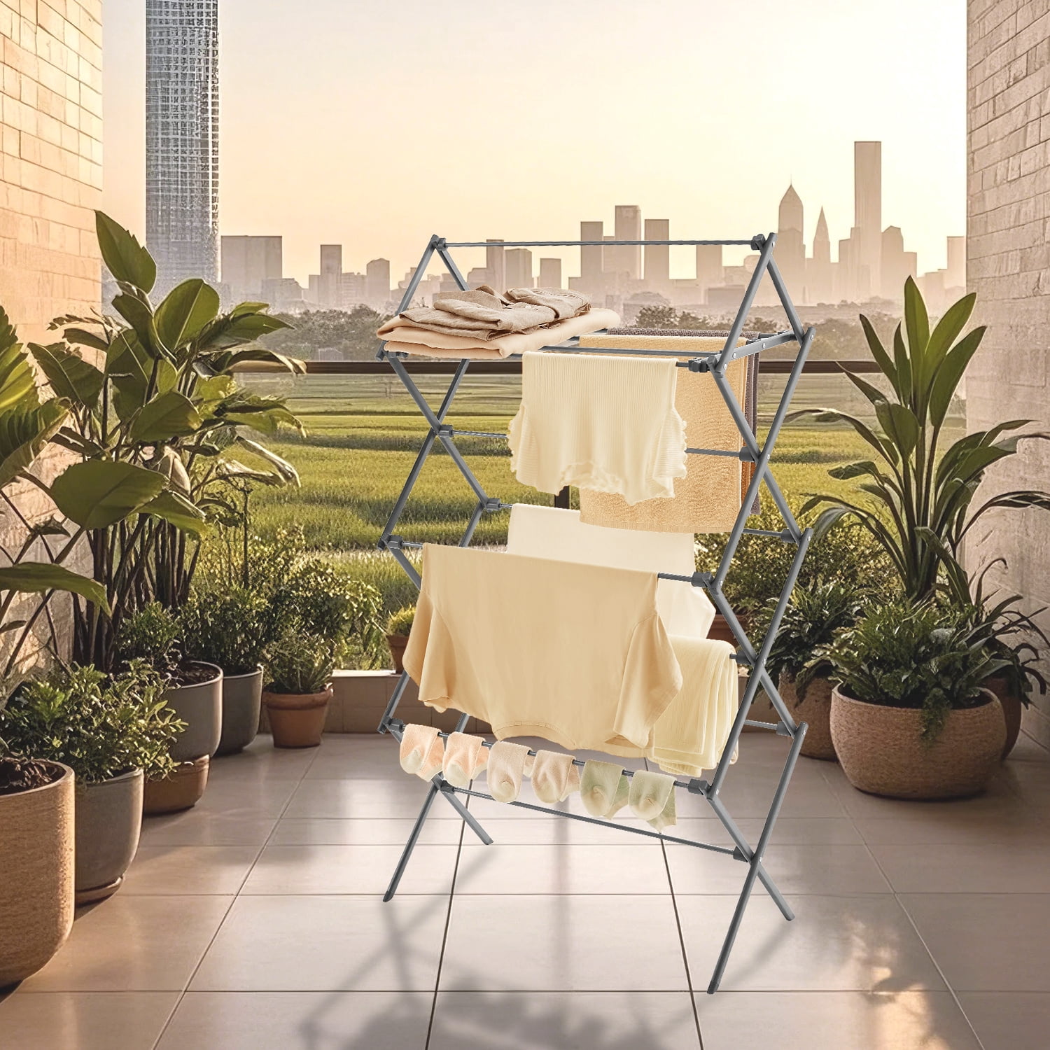 4-Tier Foldable Clothes Drying Rack, Stainless Steel Laundry Rack ...