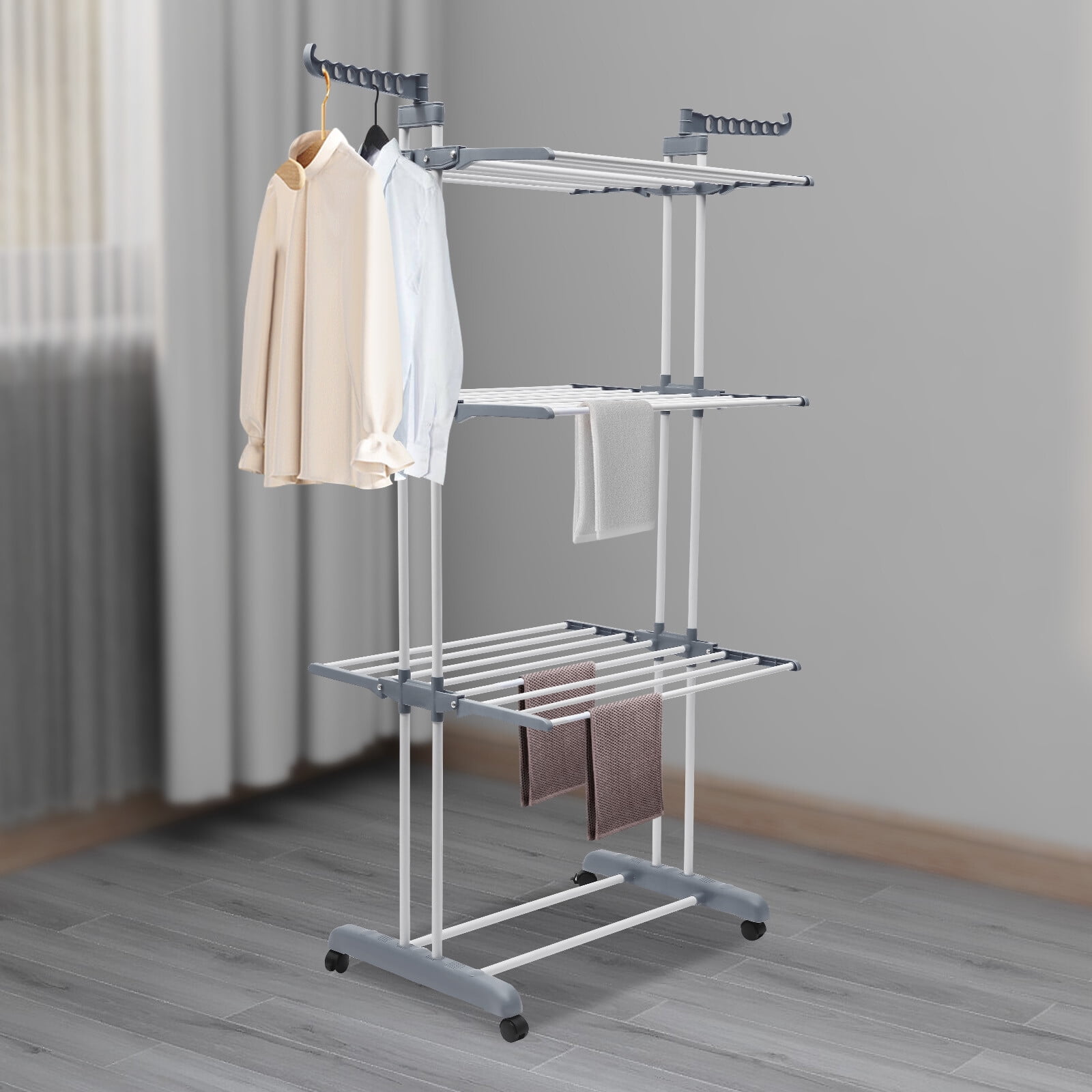 4-Tier Foldable Clothes Drying Rack Stand Airer Laundry Washing Drier ...