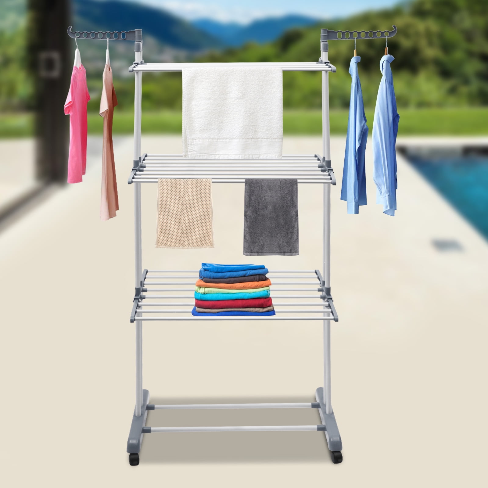 4-Tier Foldable Clothes Drying Rack Stand Airer Laundry Washing Drier ...