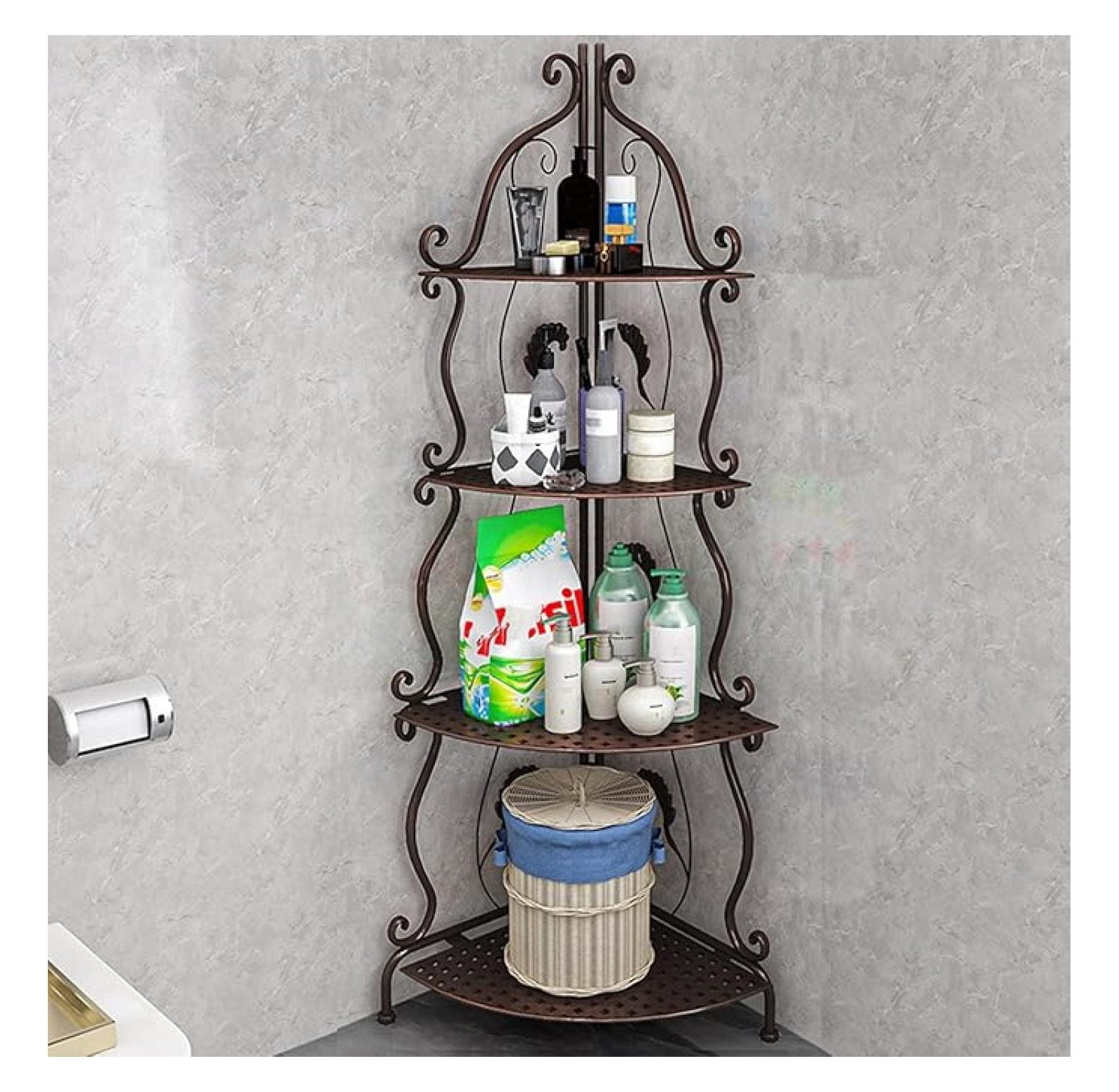 4-Tier Foldable Corner Shelf,Iron Floor Standing Shelf,Bathroom Corner ...