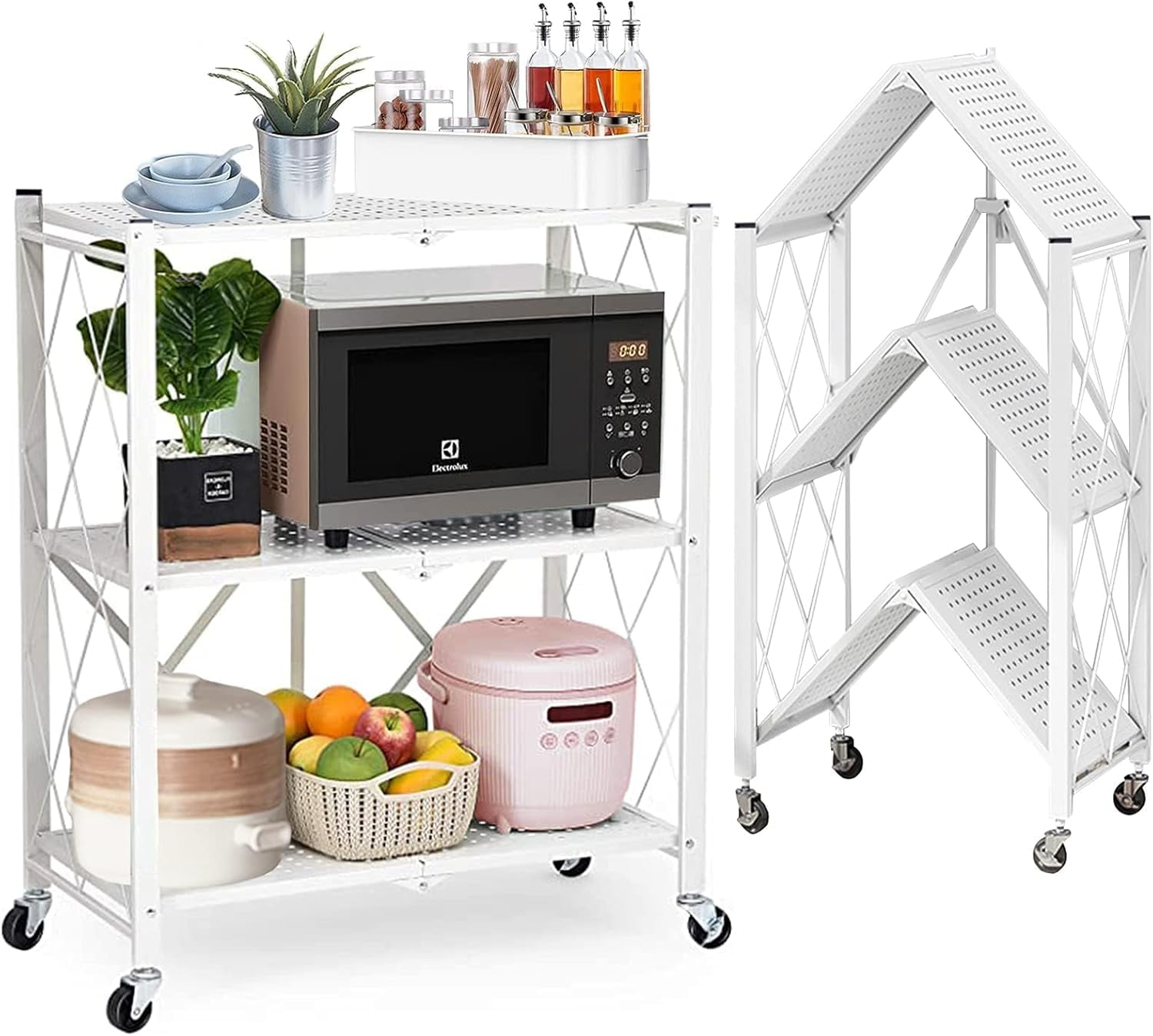 4 Tier Foldable Folding Shelves Heavy Duty Storage Shelving with Wheels ...
