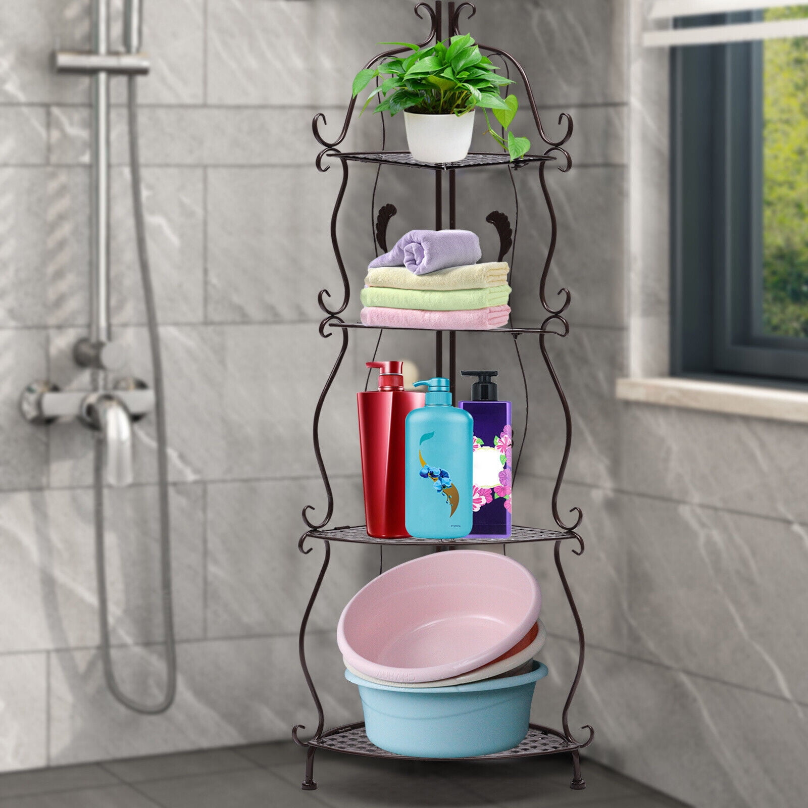 4-Tier Bronze Iron Storage Rack – Modern, Foldable and Moisture-Proof ...