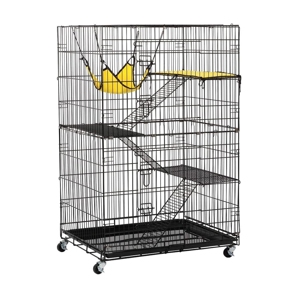 4-Tier Foldable Kitten Cat Home Cages Wire Pet Crate House with Leopard ...