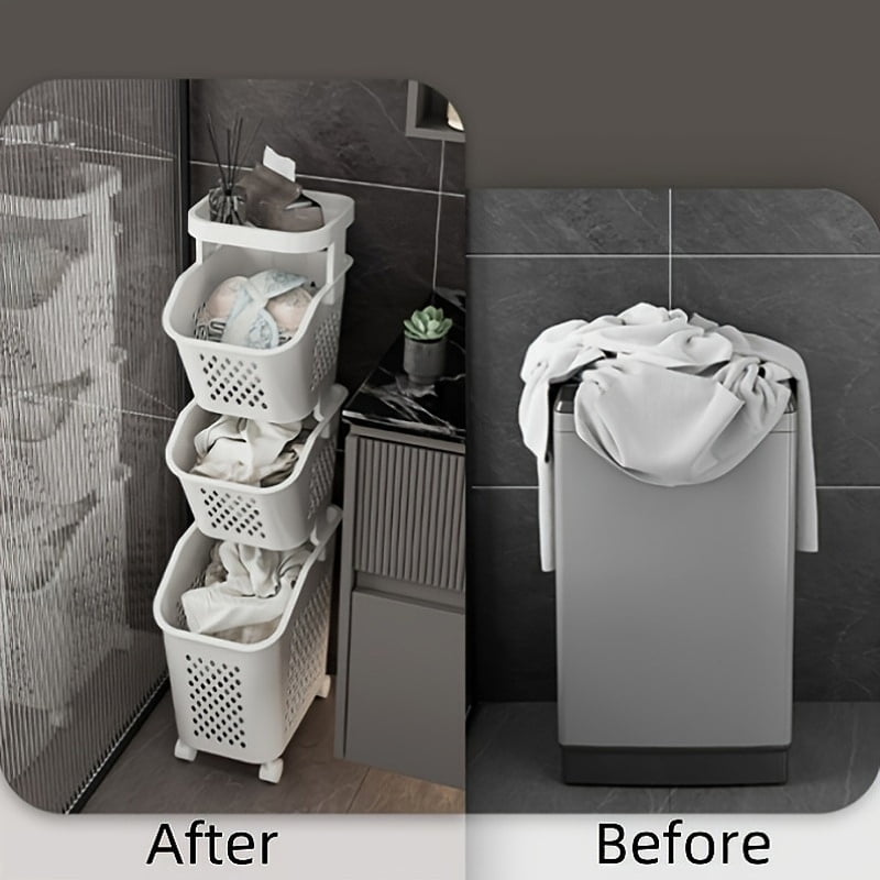 4-Tier Foldable Laundry Basket with Smooth Rolling Wheels – White ...