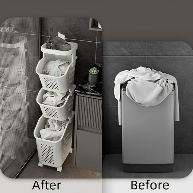 4-Tier Foldable Laundry Basket with Smooth Rolling Wheels – White ...