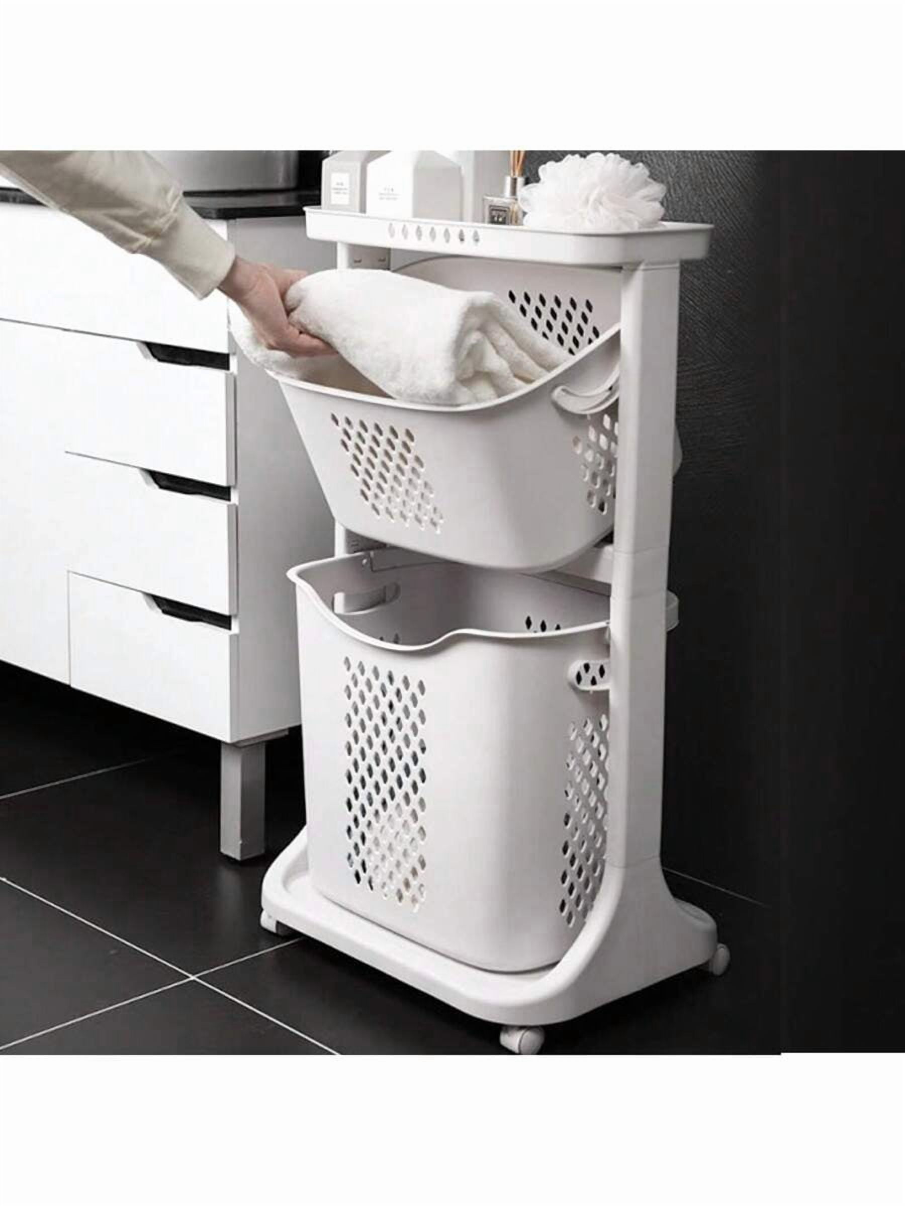 4-Tier Foldable Laundry Hamper Cart with 4 Wheels - Rolling Bathroom ...
