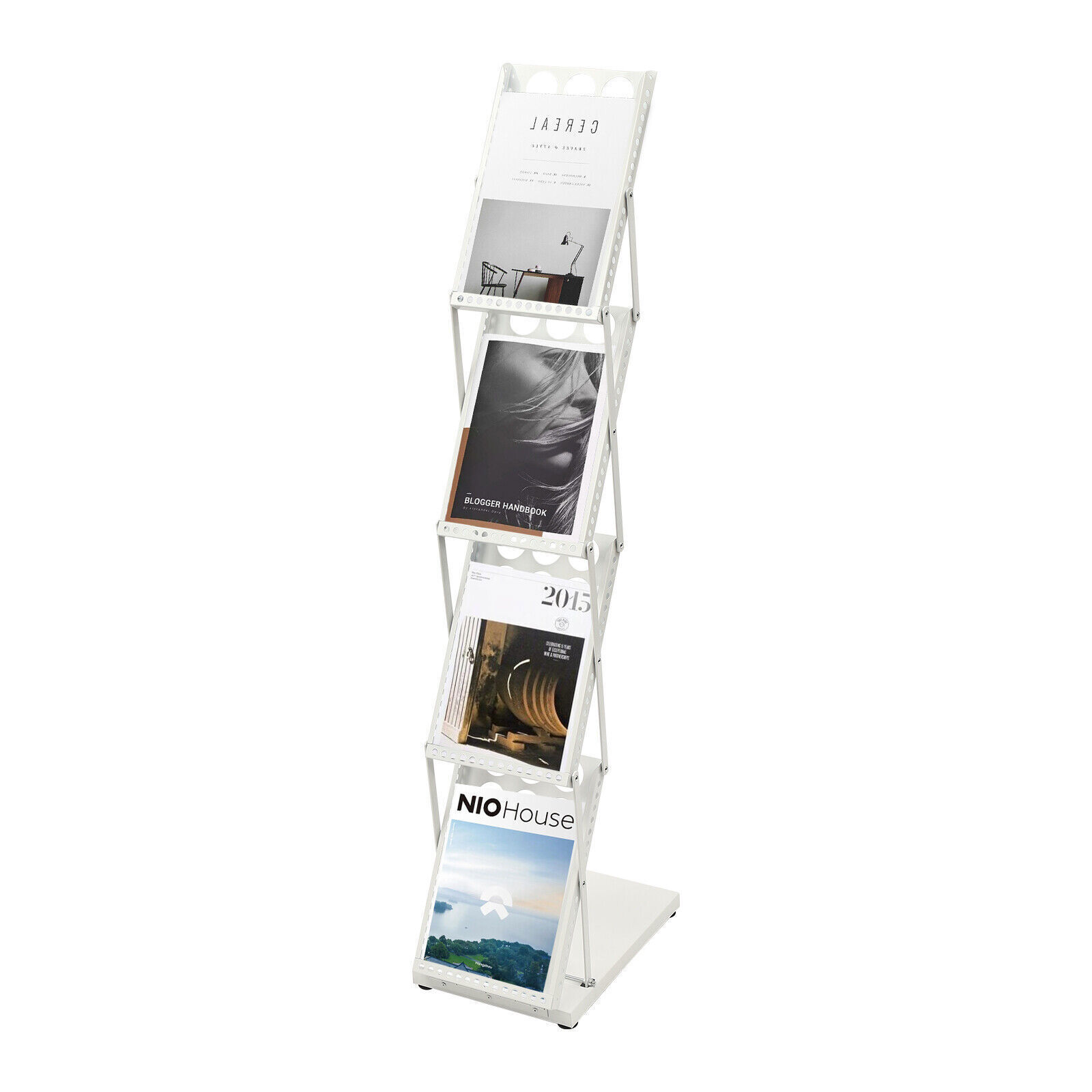 4-Tier Foldable Magazine Display Rack, Floor Mount Portable A4 Brochure ...