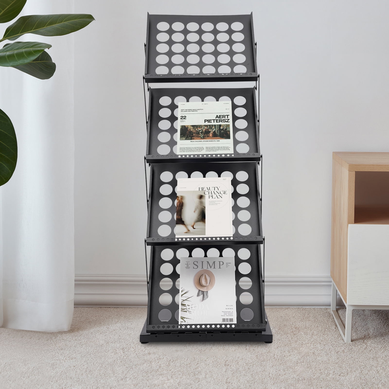 4-Tier Foldable Magazine Stand Iron Magazine Display Rack Book Display ...