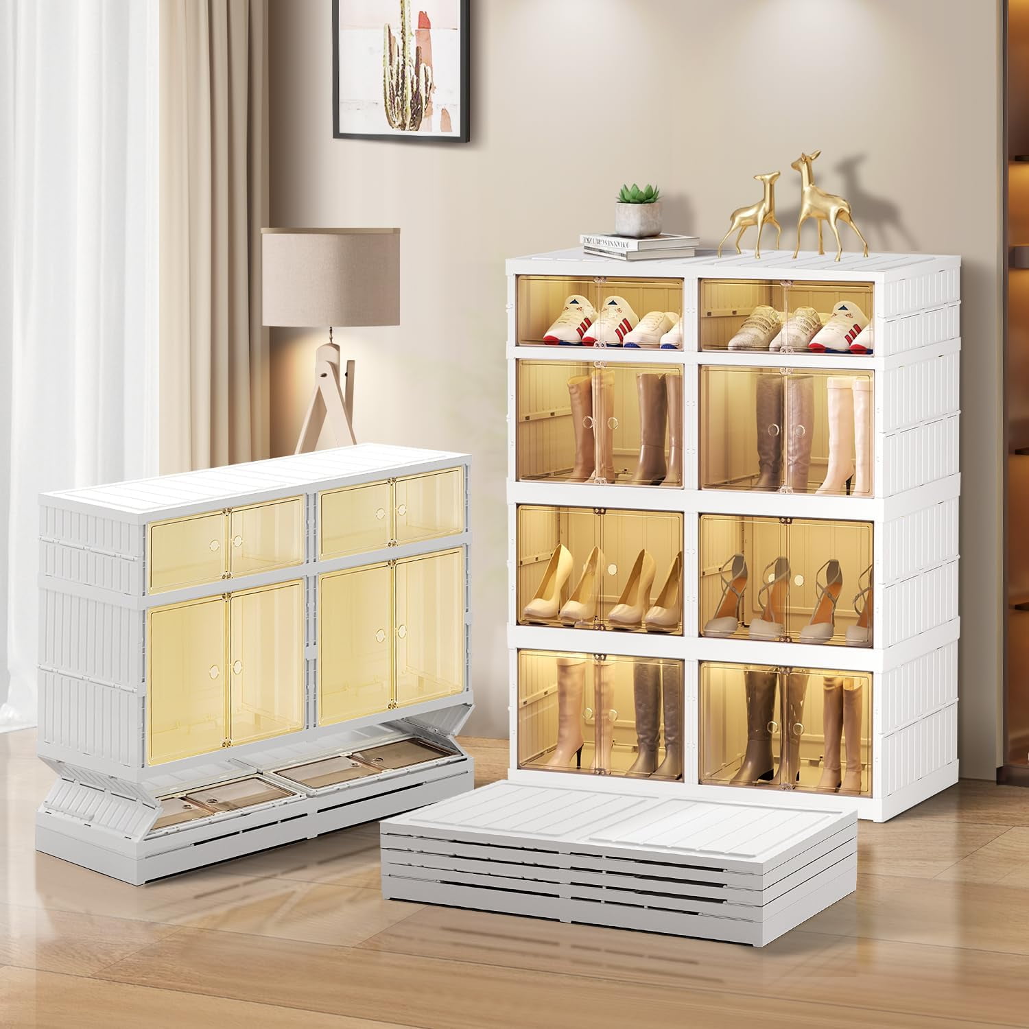 4-Tier Foldable Shoe Rack Organizer for Closet 16Pairs Plastic ...