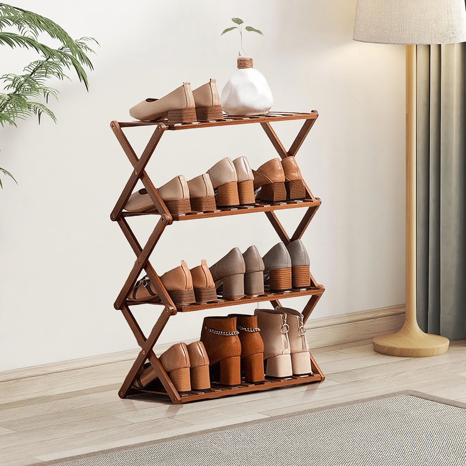 HDUTNGISN 4 Tier Foldable Bamboo Shoe Rack,Tool Free Setup Shoe ...