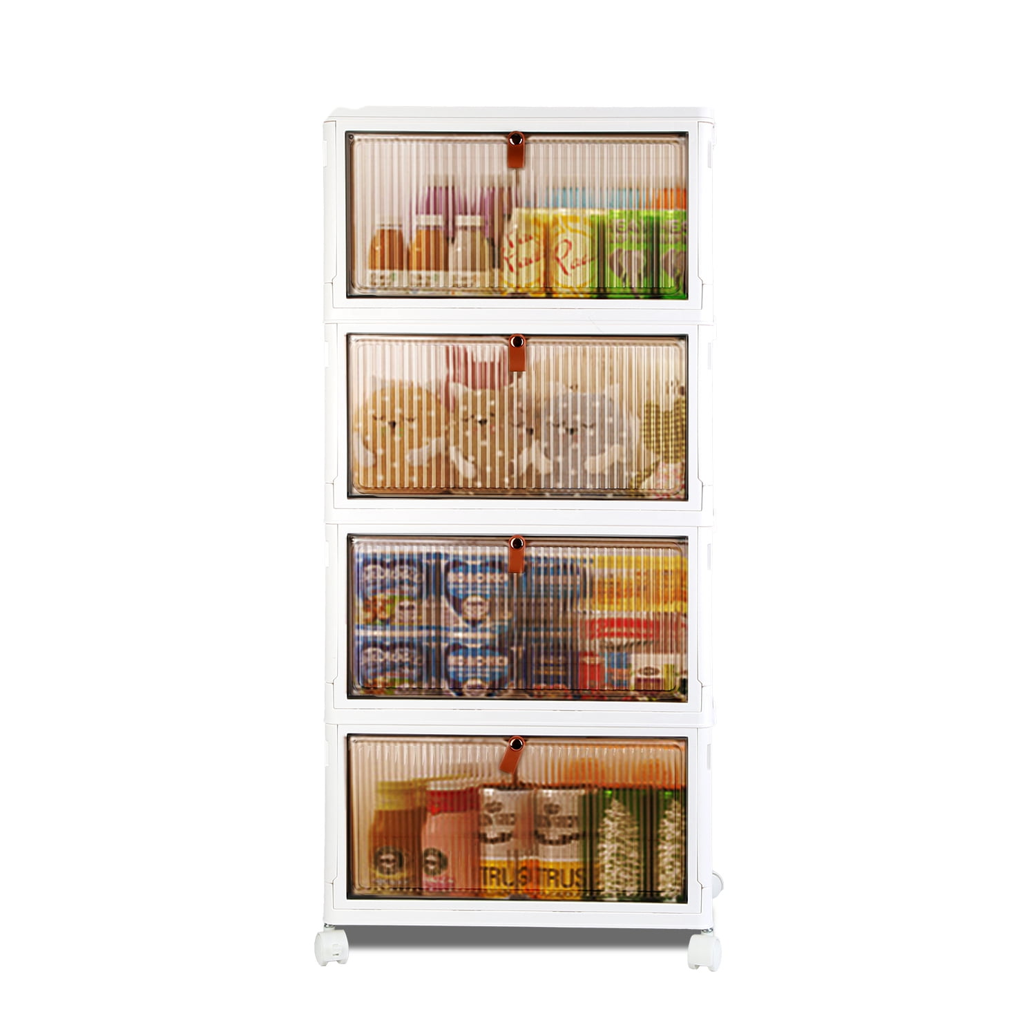 4-Tier Foldable Storage Bins with Lid Front Magnetic Door Collapsible ...