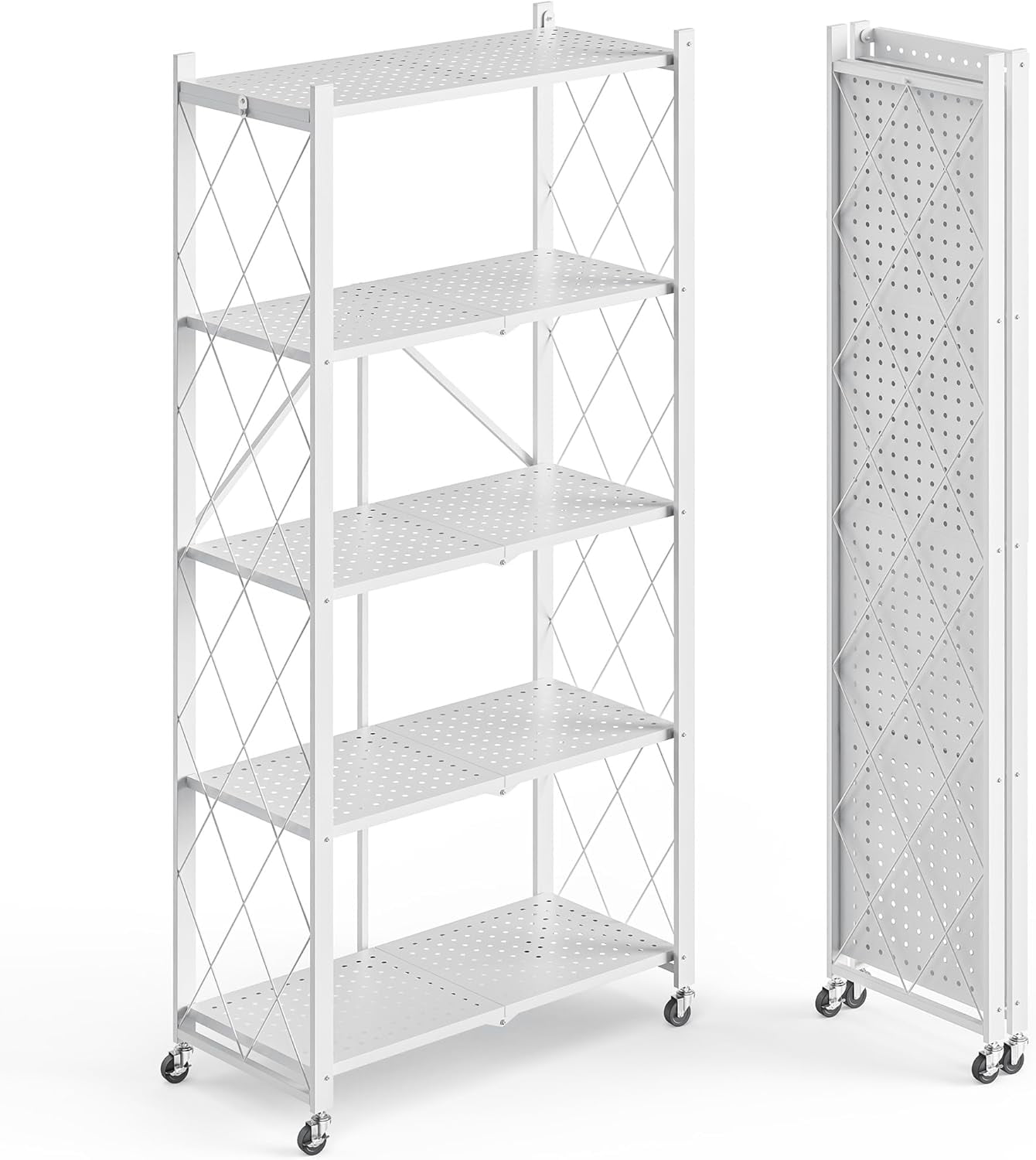 4-Tier Foldable Storage Shelves with Wheels Heavy Duty Garage Storage ...