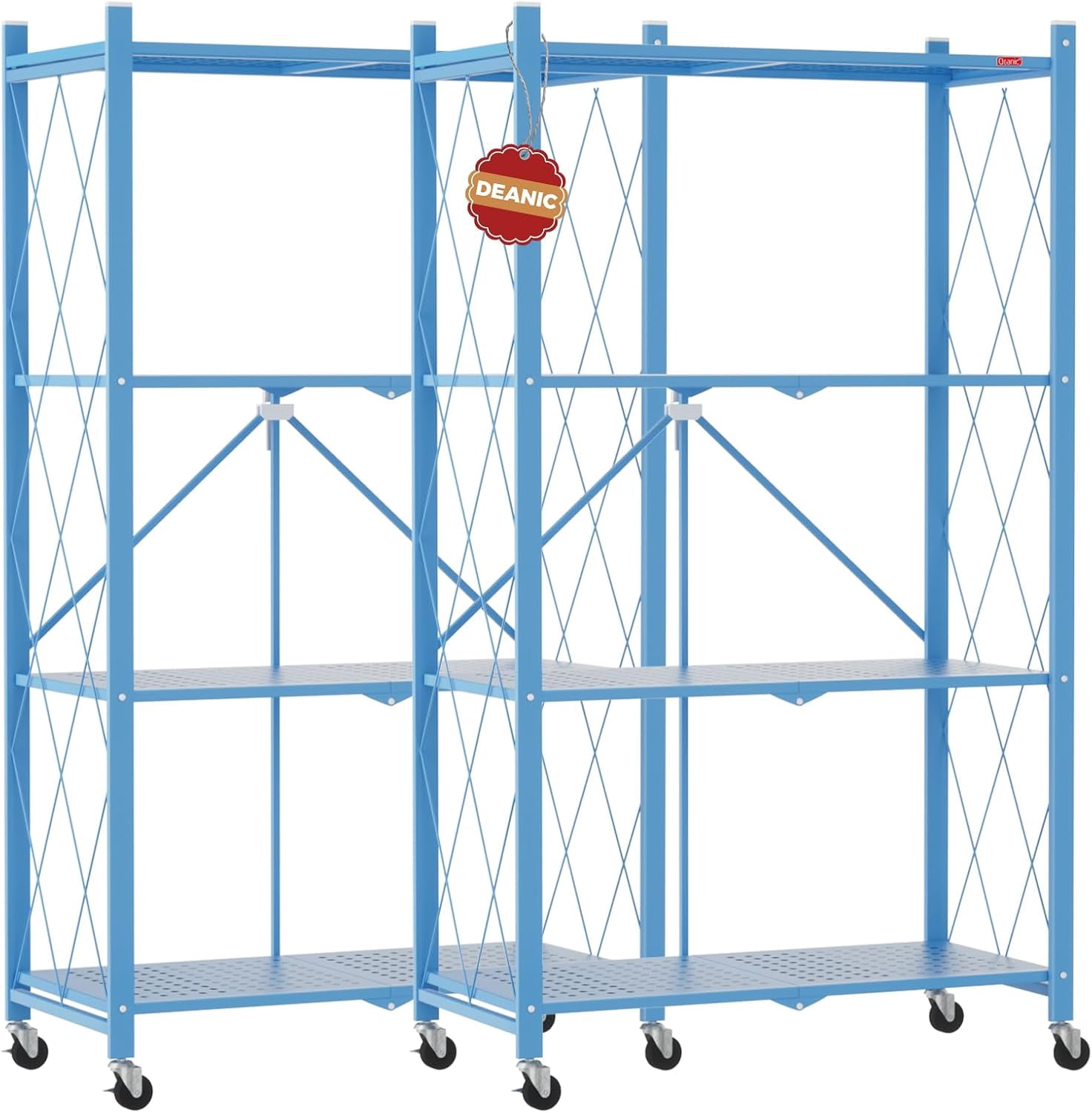 4 Tier Foldable Storage Shelves with Wheels Large Capacity Shelving ...