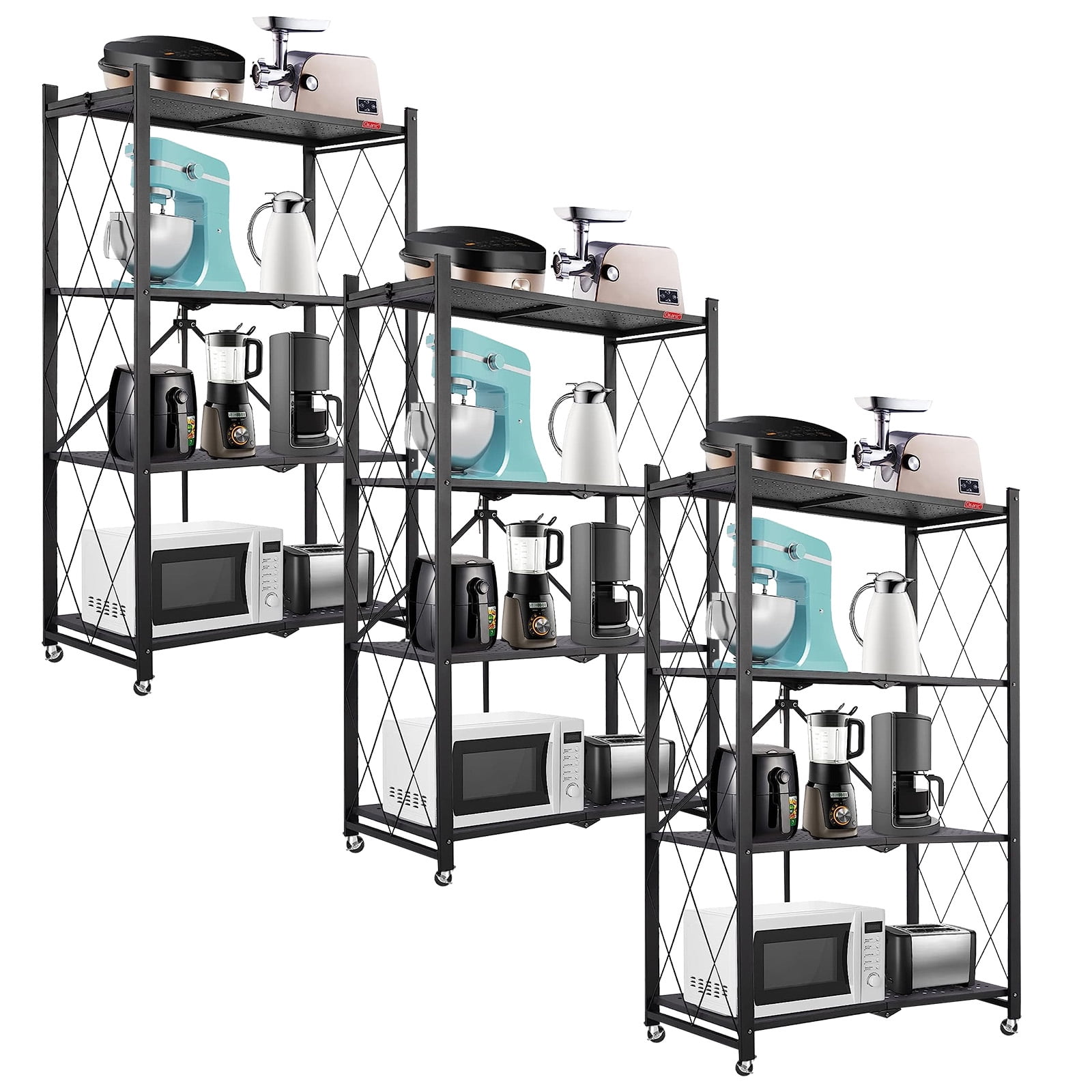 Foldable 4-Tier Kitchen Utility Metal Storage Shelving Units, Heavy ...
